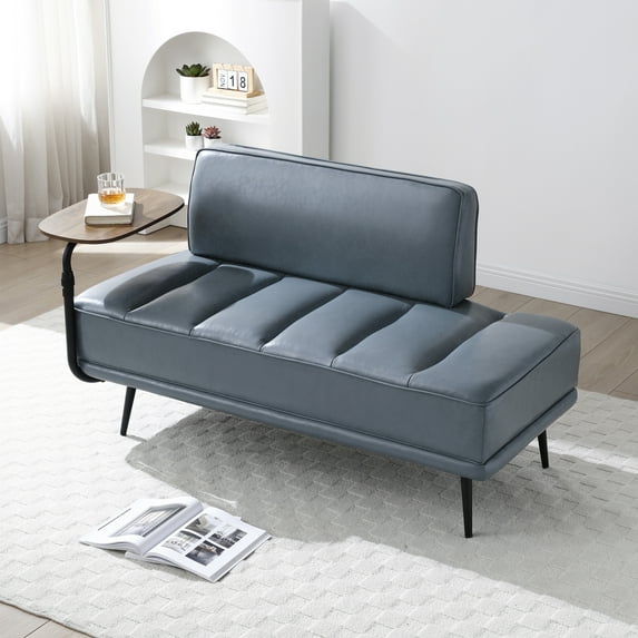 Lisonu 55" Modern End of Bed Bench with Swivel Table, Grey Faux Leather ...