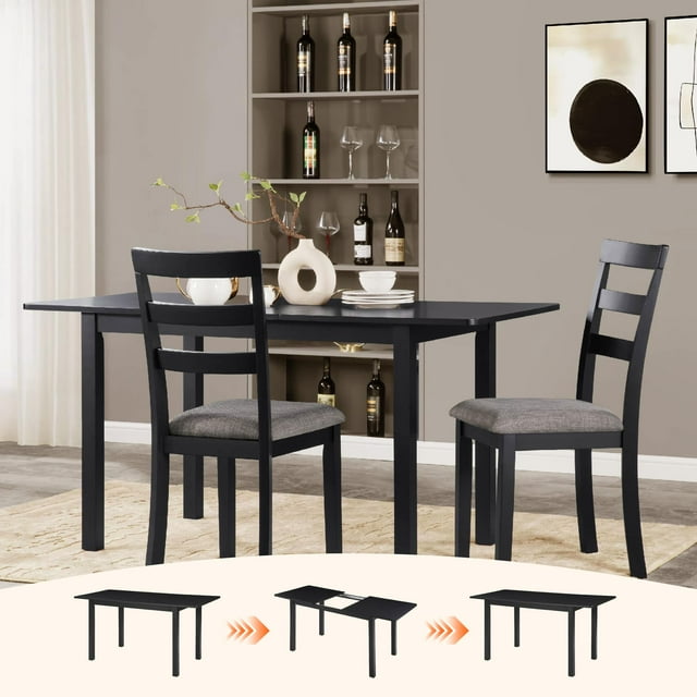 Lisonu 59" Extendable Dining Table, Modern Black Wooden Kitchen Table ...