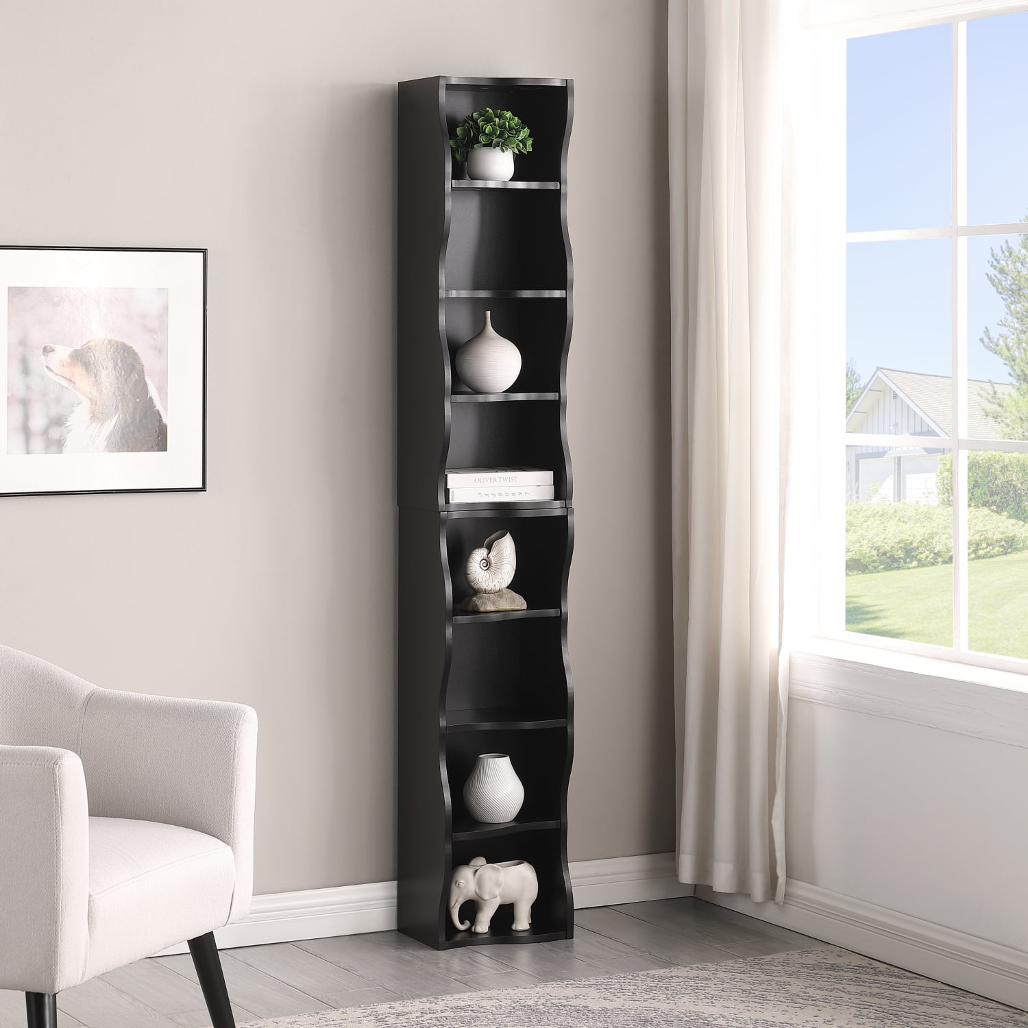 Lisonu 8-Tier Tall Bookcase, 71" Slim Bookshelf with Adjustable Shelves ...