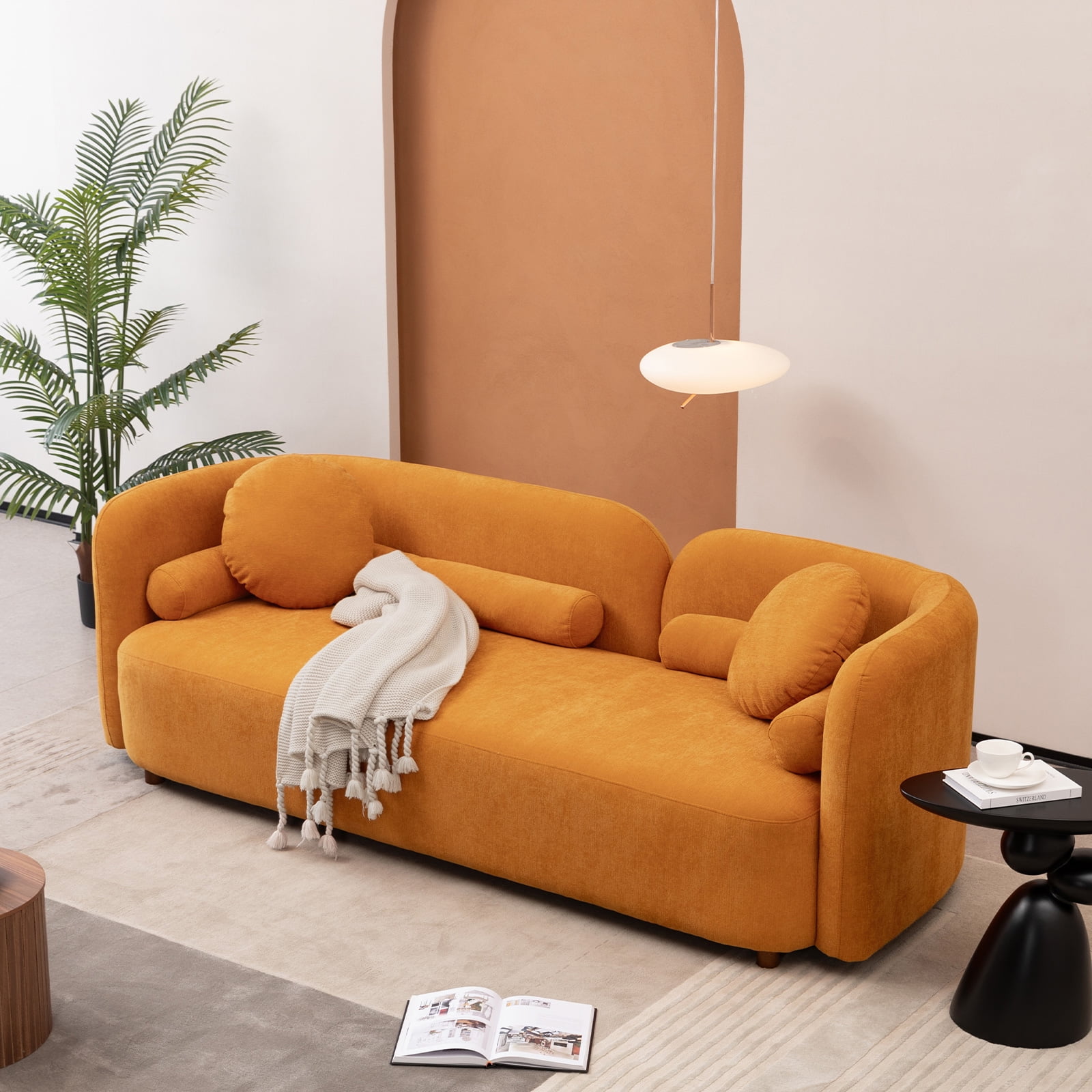 Lisonu 88" Orange Boucle Sofa - Modern Japandi 3 Seater Cloud Couch ...