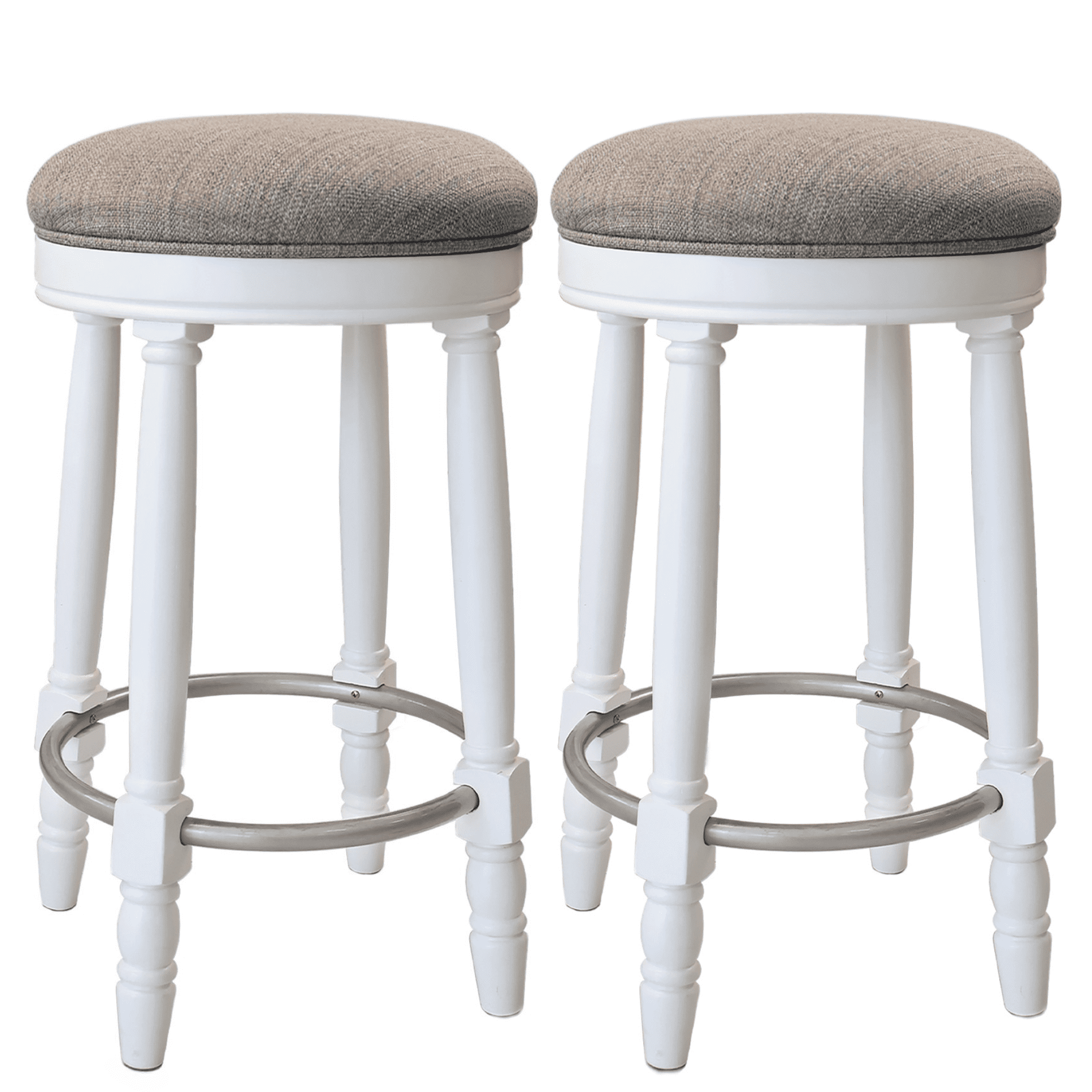 Lisonu Bar Stools Set of 2, 26" Counter Height White Wooden Stools with ...