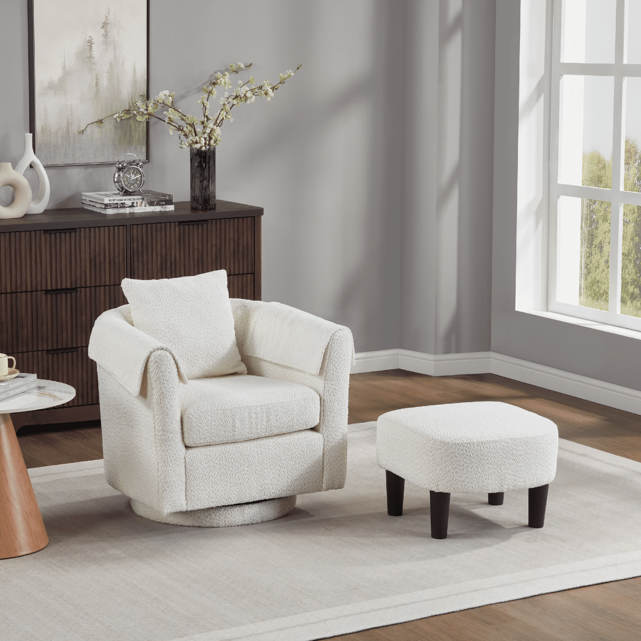 Lisonu Chenille Swivel Accent Chair with Ottoman Set, 360° Rotation ...