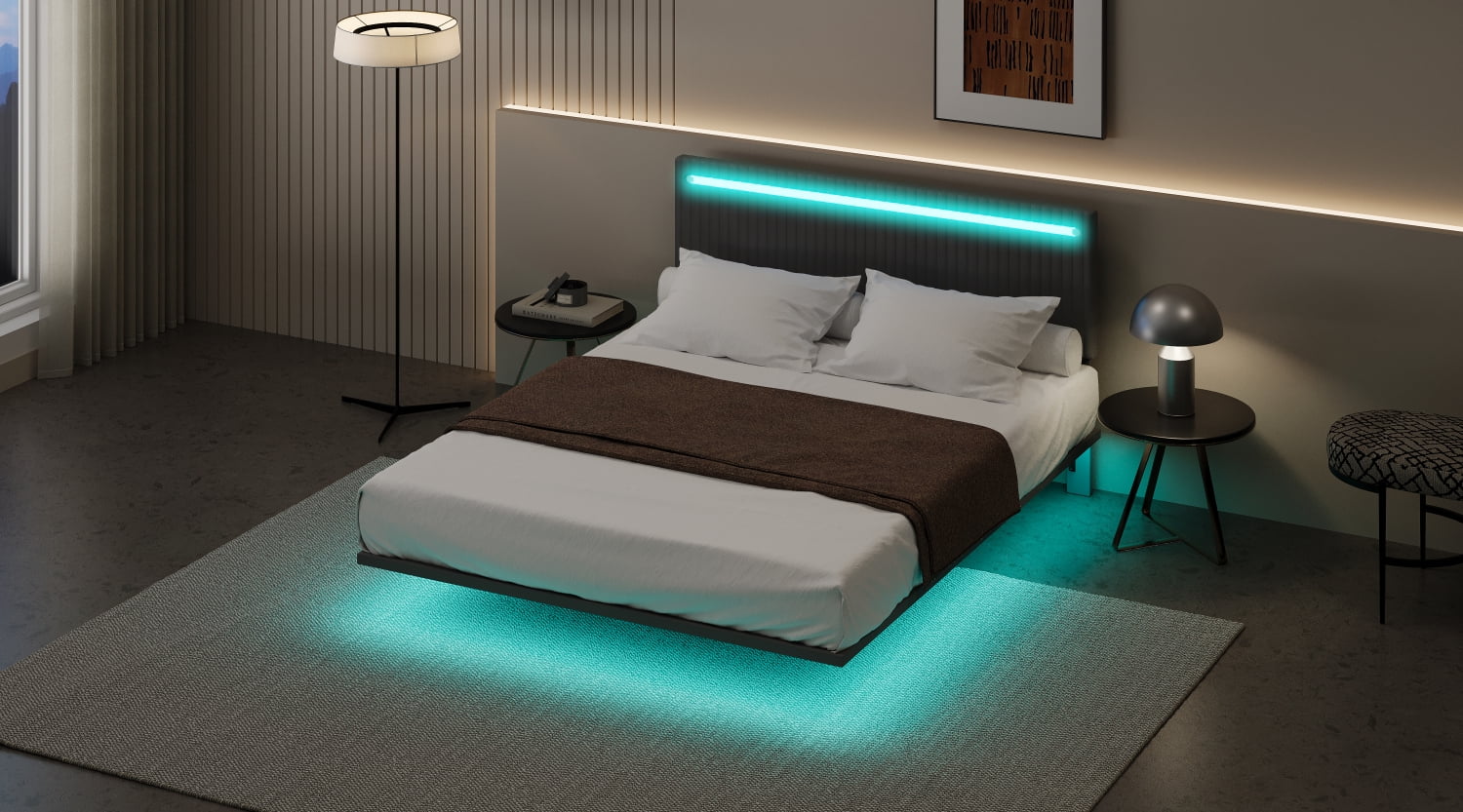 Lisonu Clearance Modern Floating Queen Bed Frame with RGB LED Lights ...