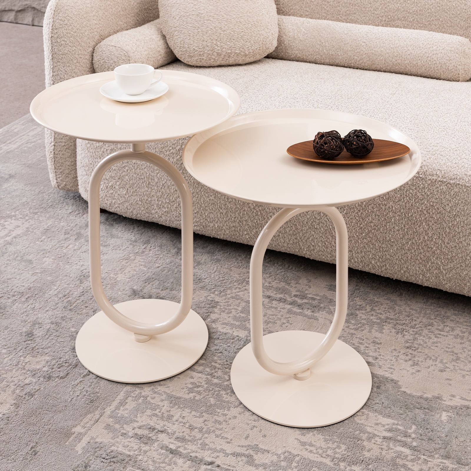 Lisonu Clearance Set of 2 Lantern-Shaped Metal End Tables - Cream White ...