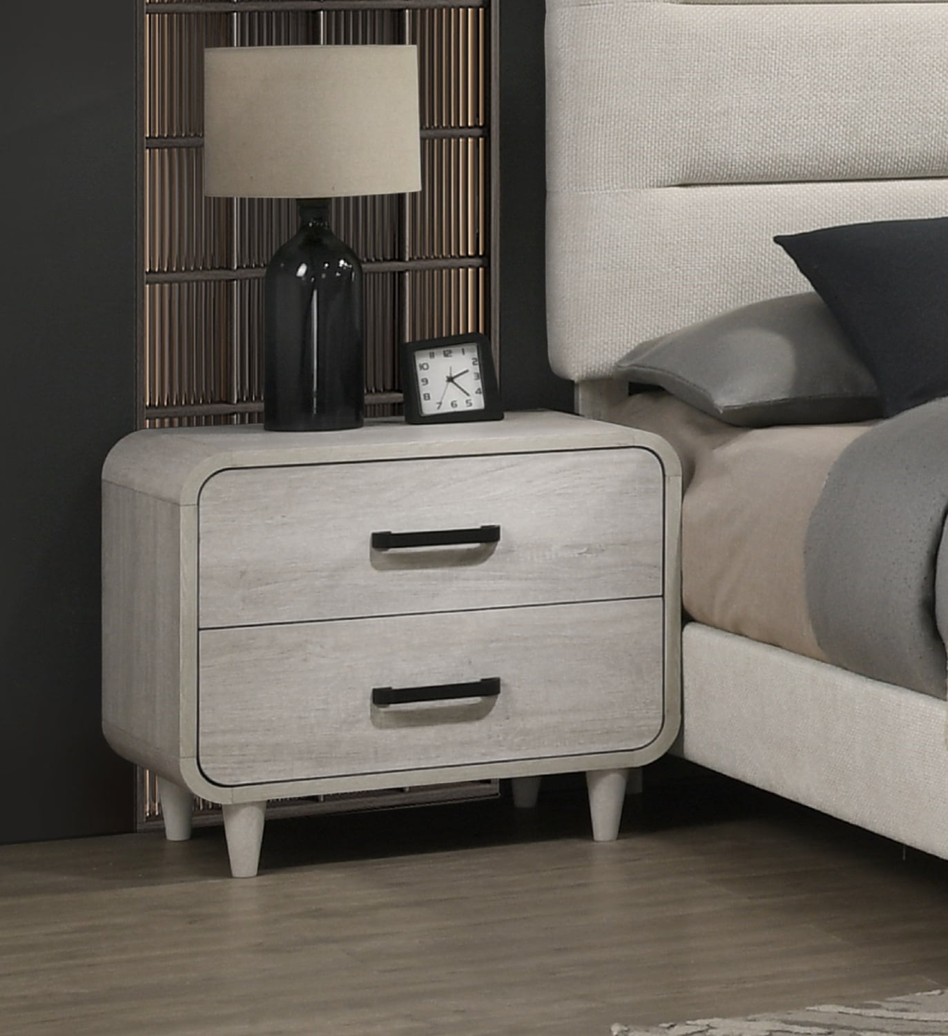 Lisonu Contemporary Nightstand, Antique White Wooden Bedside Table with ...