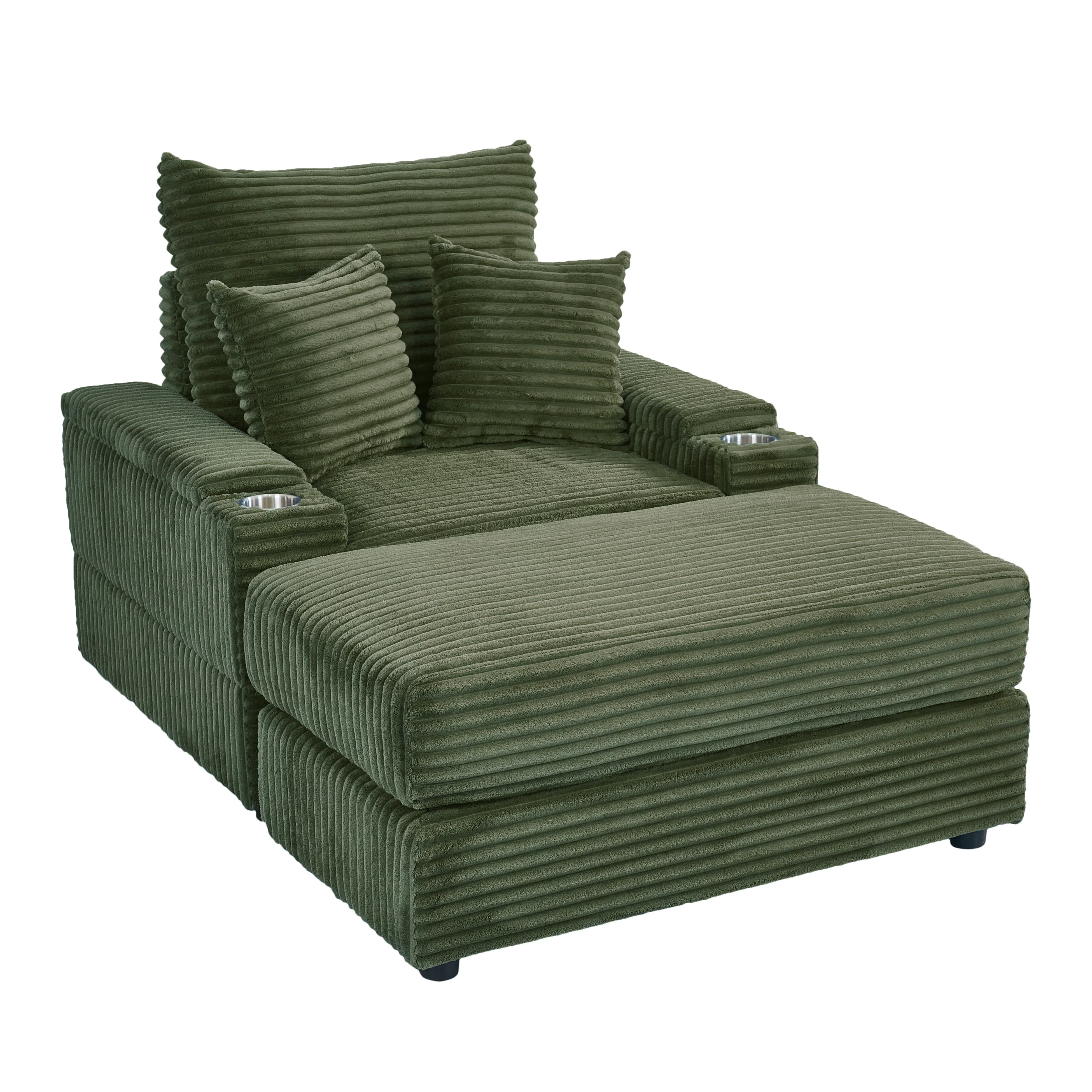 Lisonu Corduroy Armchair and Ottoman Set, Ribbed Green Sofa Chair with ...