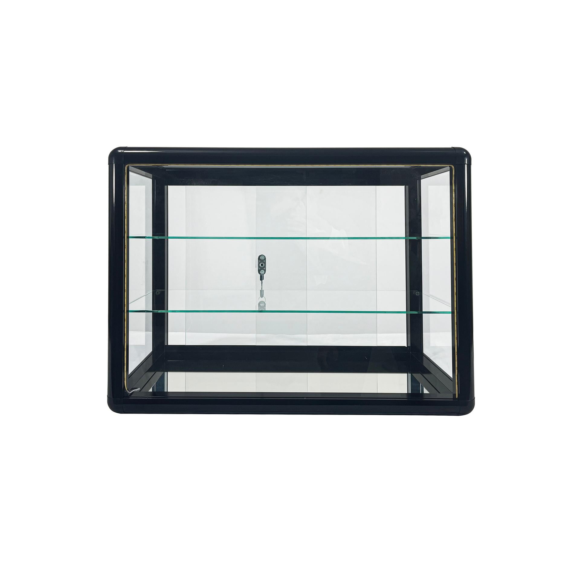 Lisonu Countertop Display Cabinet, Black Aluminum & Tempered Glass Case ...