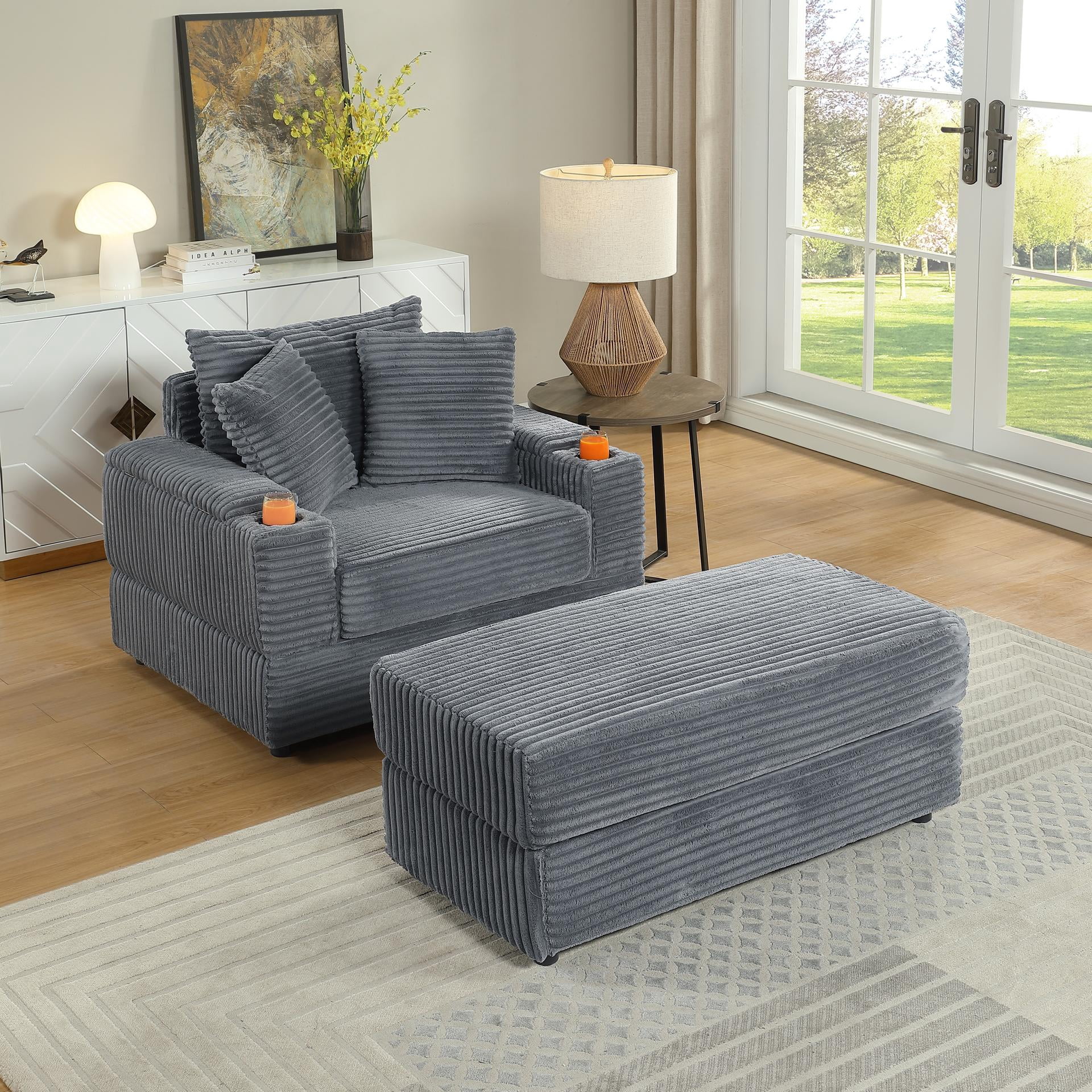 Lisonu Deep Seat Cloud Sofa, Oversized Cuddler Chair with Ottoman and 2 ...