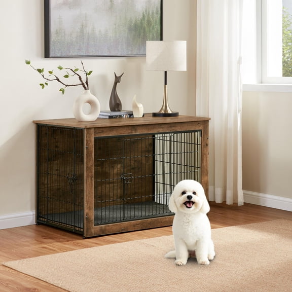 Double-Door Pet Cage Furniture with Wheels, 26 Inch Small to Medium ...