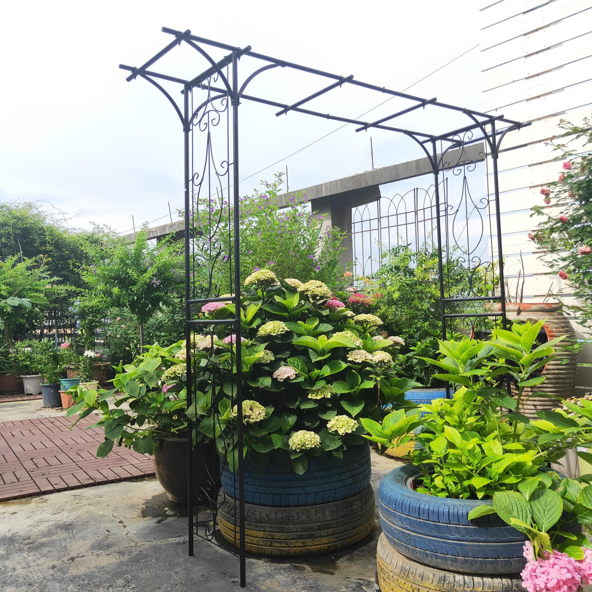 Lisonu Flat Top Metal Garden Arch, Arbor Trellis for Climbing Plants ...