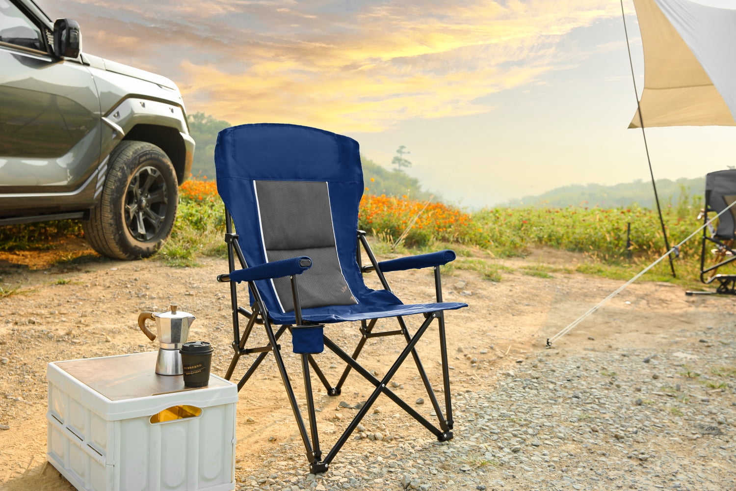 Lisonu High Back Heavy Duty Camping Chair, Navy Blue Collapsible ...
