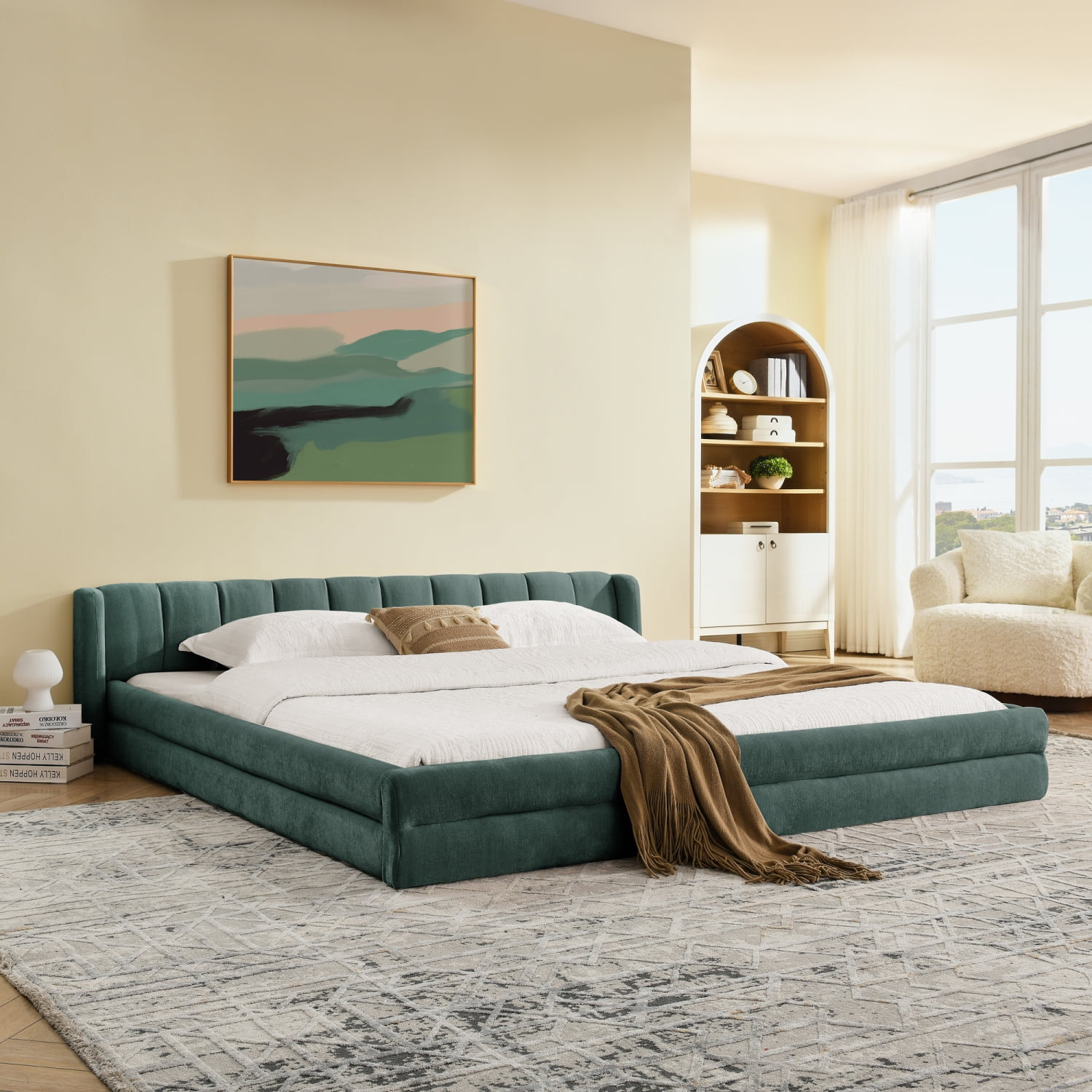 Lisonu King Size Grounded Bed Frame, Modern Upholstered Low Profile ...
