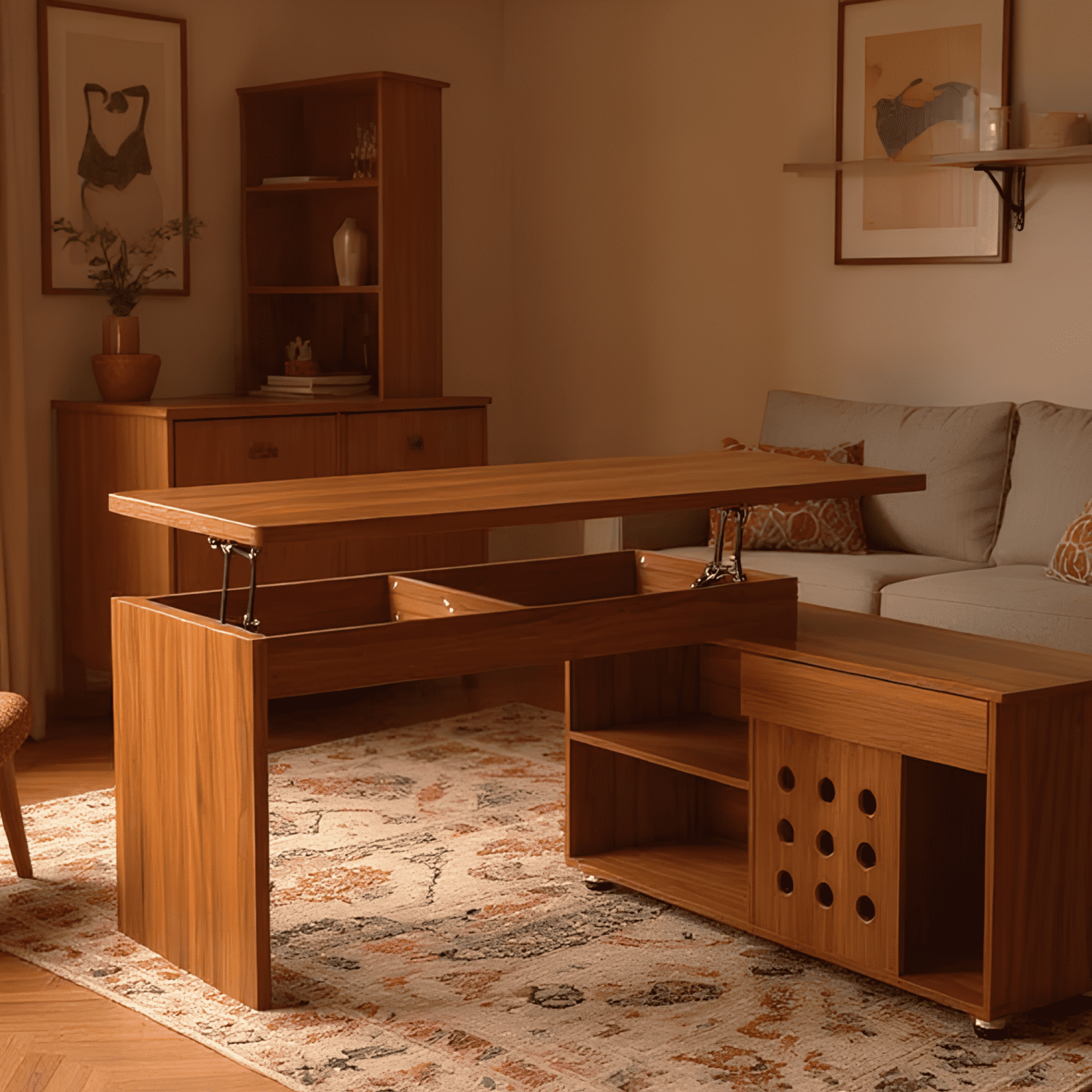 Lisonu L-Shaped Desk with Height Adjustable Section, Extendable Home ...