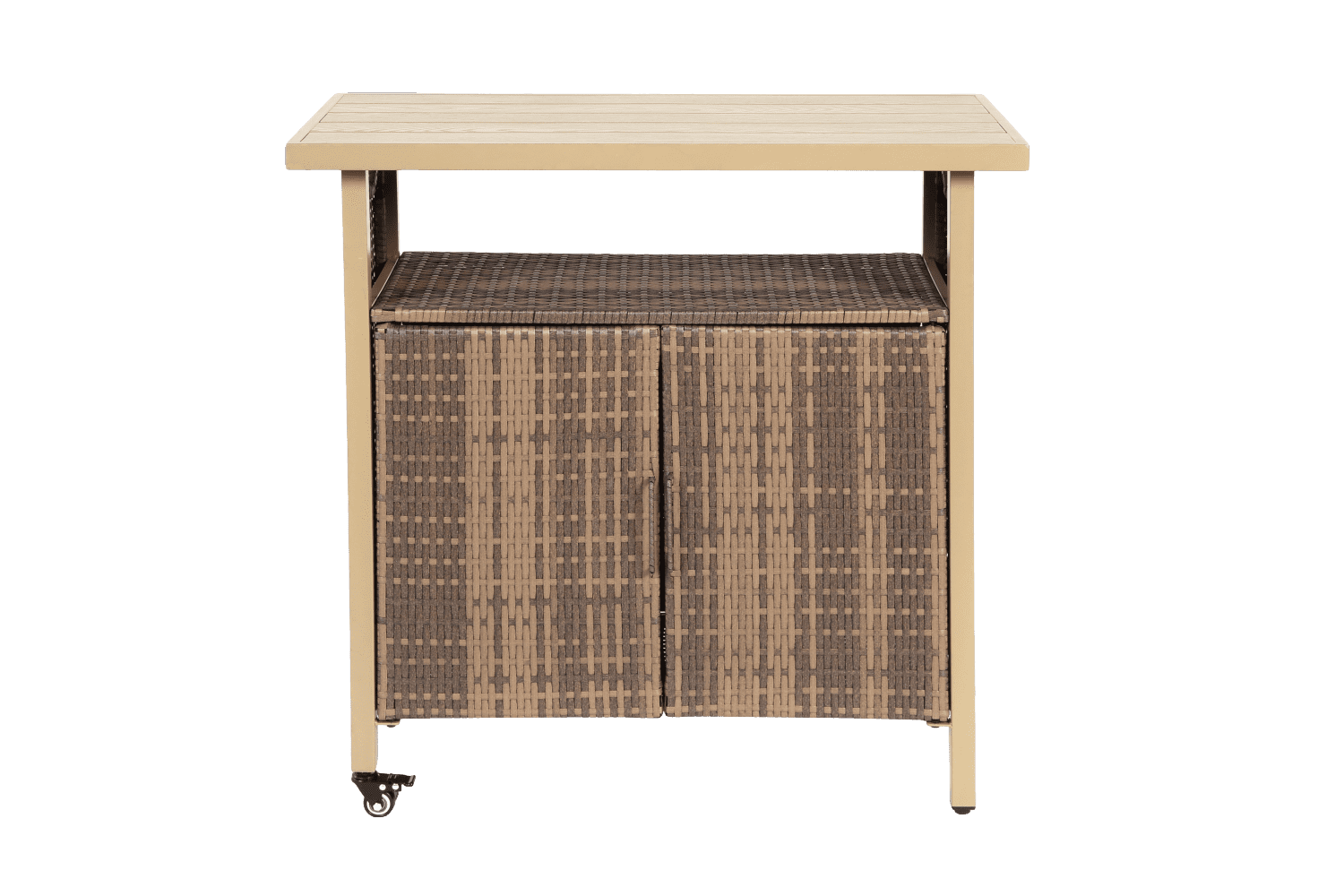 Lisonu Light Brown Wicker Bar Cart with Glass Top, Rolling Outdoor ...