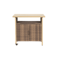 Outdoor Wicker Bar Cart with Glass Top & Wheels - Brown, Rolling ...