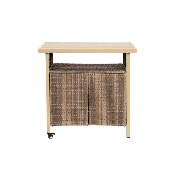 51" Outdoor Wicker Bar Cart with Wheels & Glass Top - Black Rolling ...