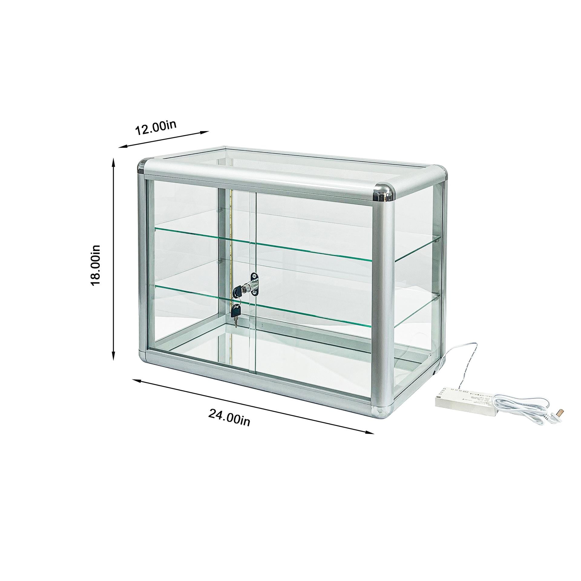 Lisonu Lighted Display Case for Collectibles, 24-inch Countertop Glass ...