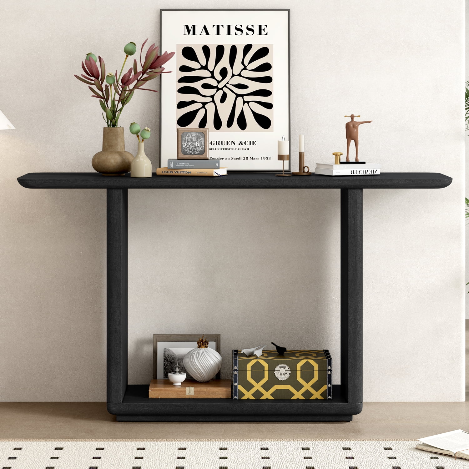 Lisonu Minimalist Waterfall Console Table, 59.8" Modern Sofa Table with ...