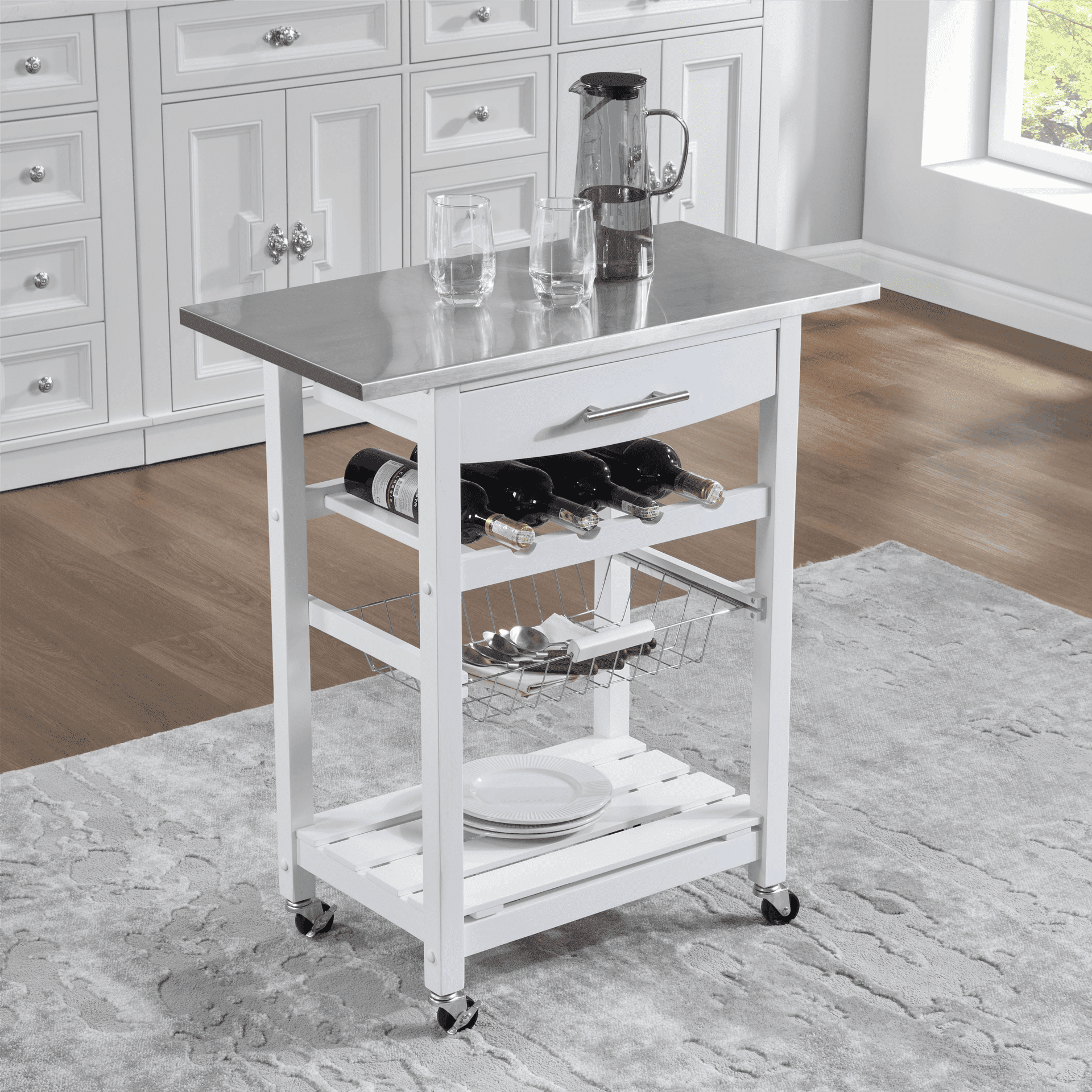 Lisonu Mobile Kitchen Island Cart with Stainless Steel Countertop ...