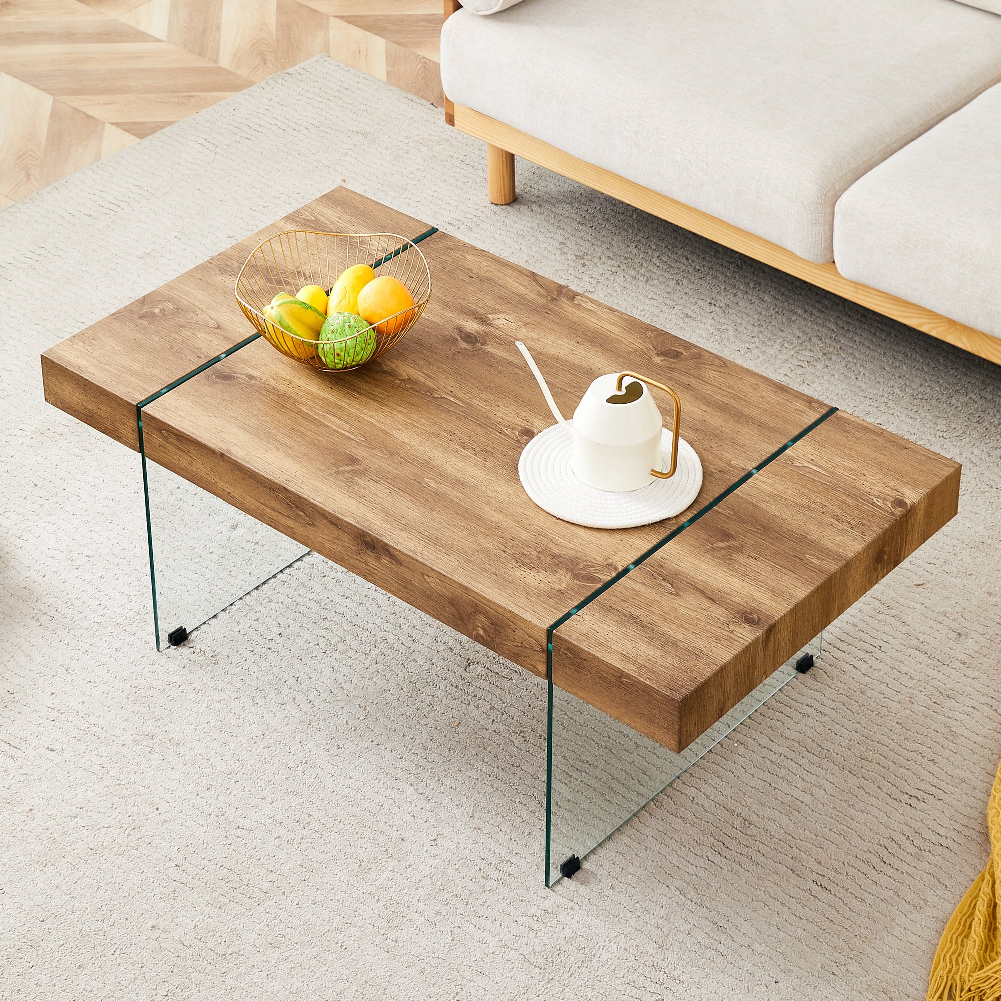 Lisonu Modern Coffee Table, 43" Rectangular Cocktail Table with Clear ...