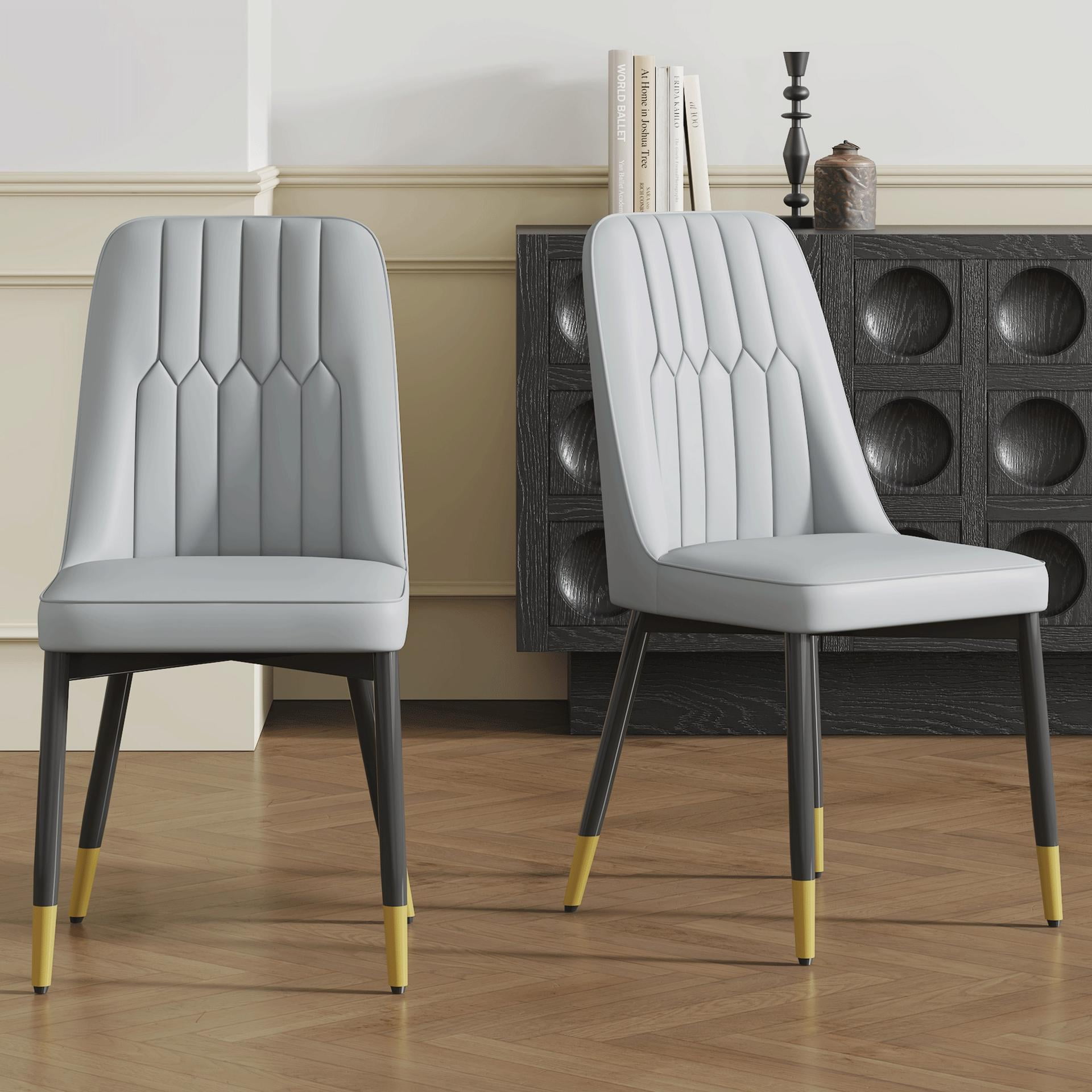 Lisonu Modern Dining Chairs Set of 2, Light Gray PU Leather Kitchen ...