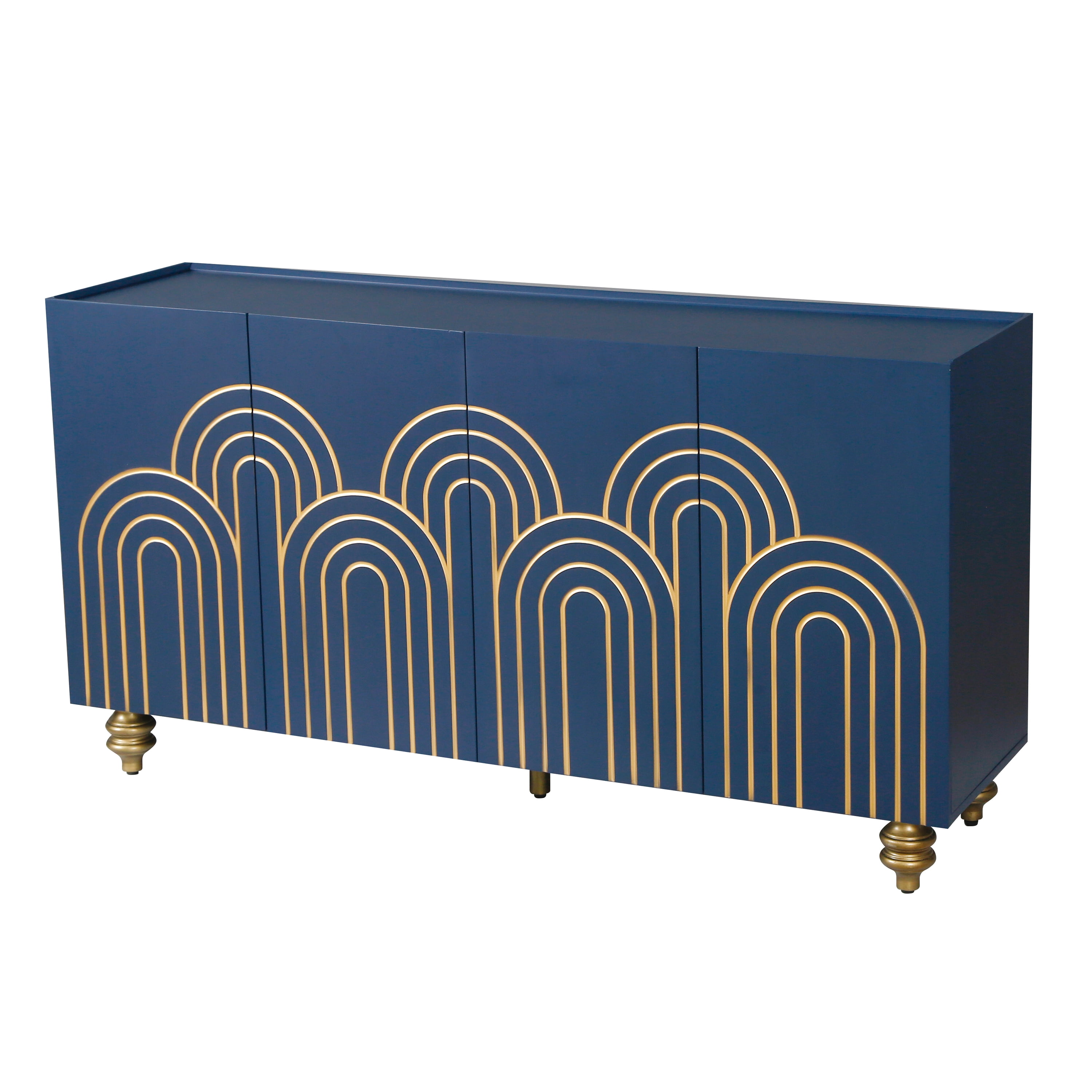 Lisonu Modern Fluted Sideboard Buffet with Adjustable Shelves, Curve ...