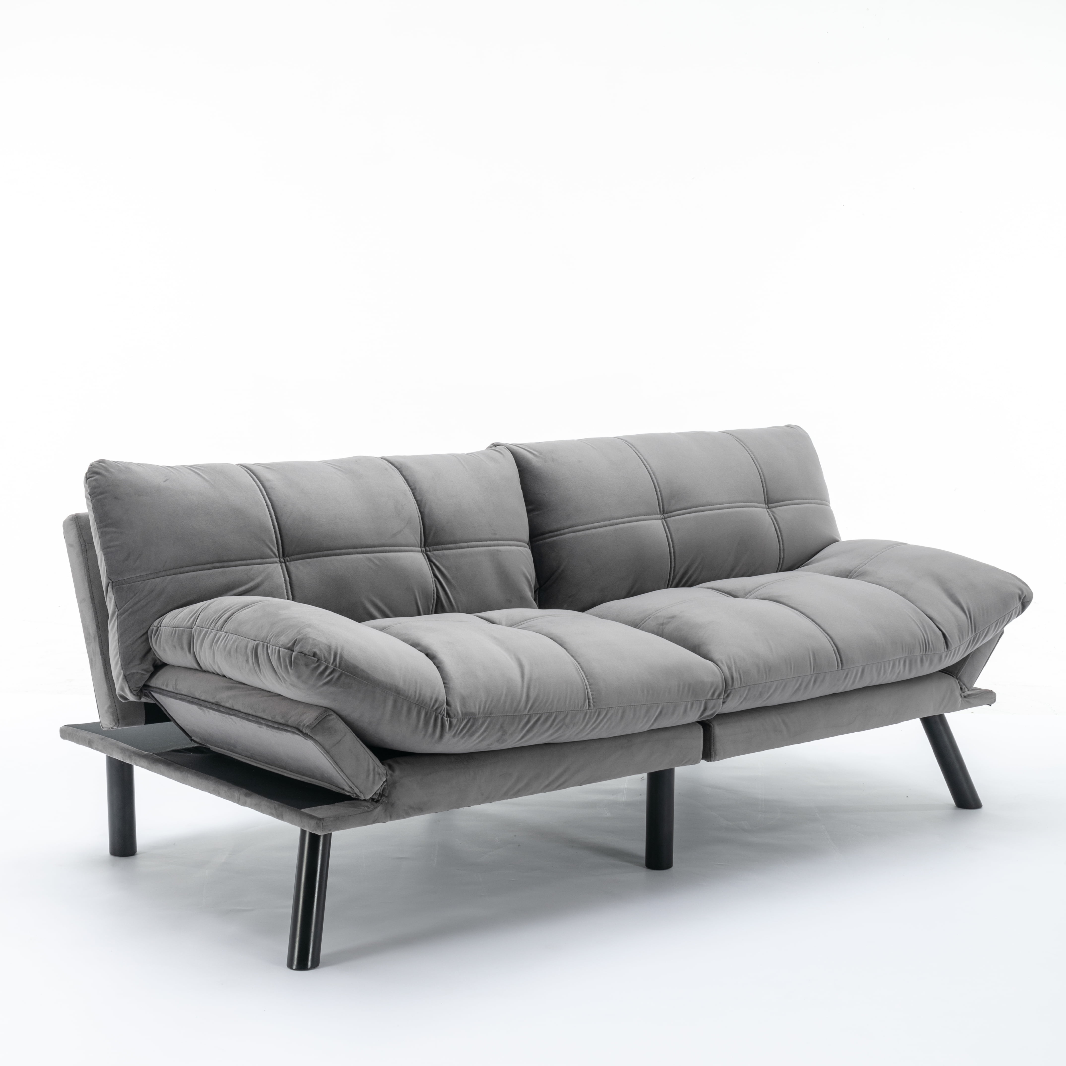 Lisonu Modern Gray Convertible Futon Sofa Bed with Adjustable Backrest ...