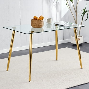 Tribesigns Gold Dining Table for 6, 71” Modern White Kitchen Table with ...
