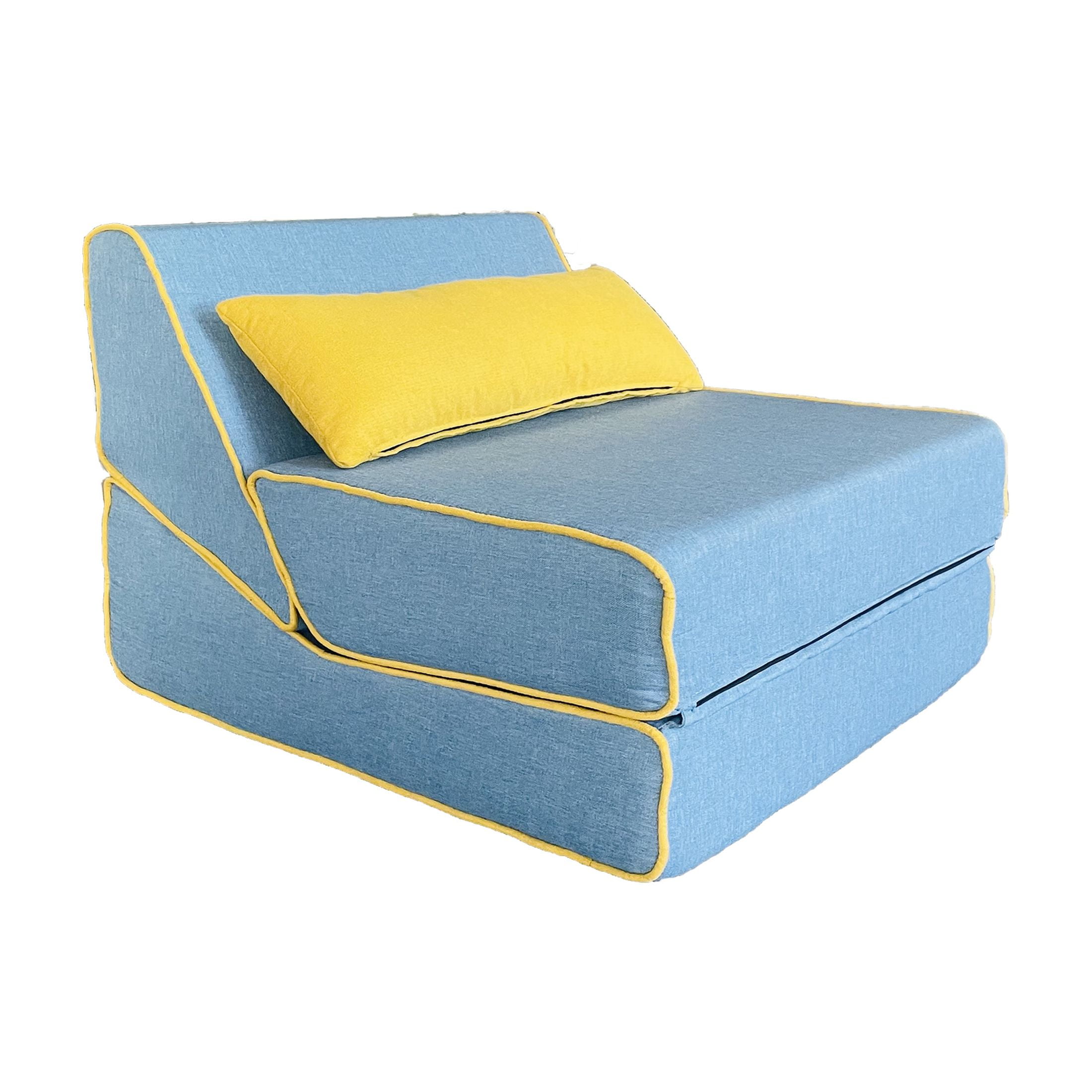 Lisonu Modern Three-in-One Folding Sofa Convertible Bed Blue Linen ...