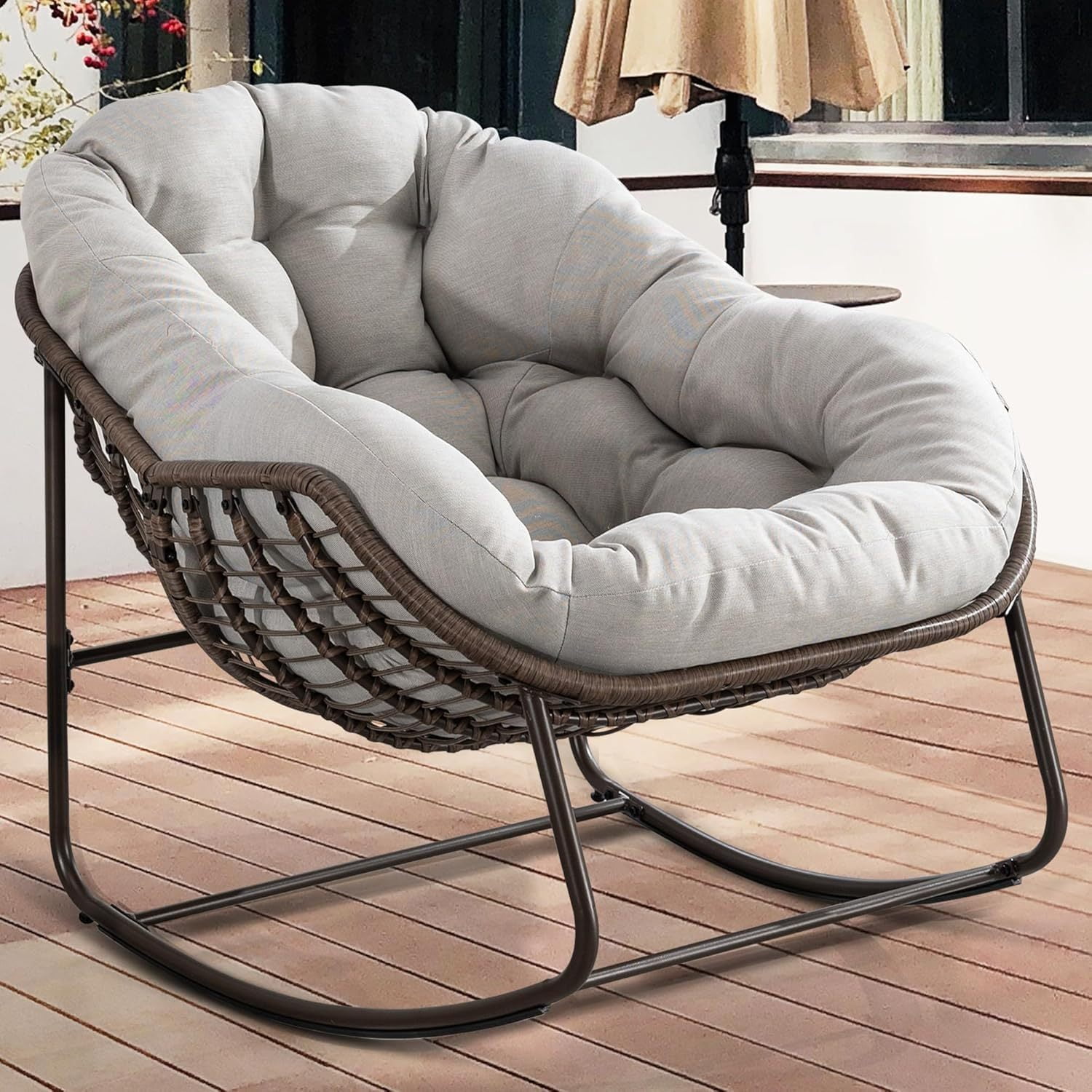 Lisonu Outdoor Papasan Rocking Chair, Oversized Wicker Patio Rocker ...