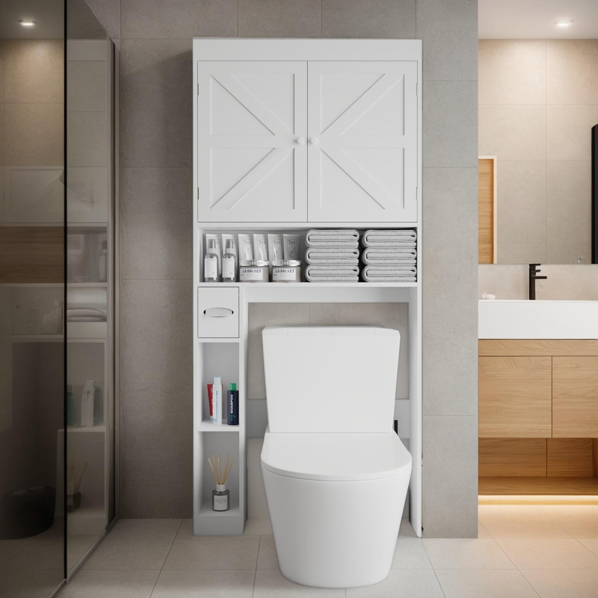 Lisonu Over-The-Toilet Storage Cabinet with 2 Doors, 70.2" White ...