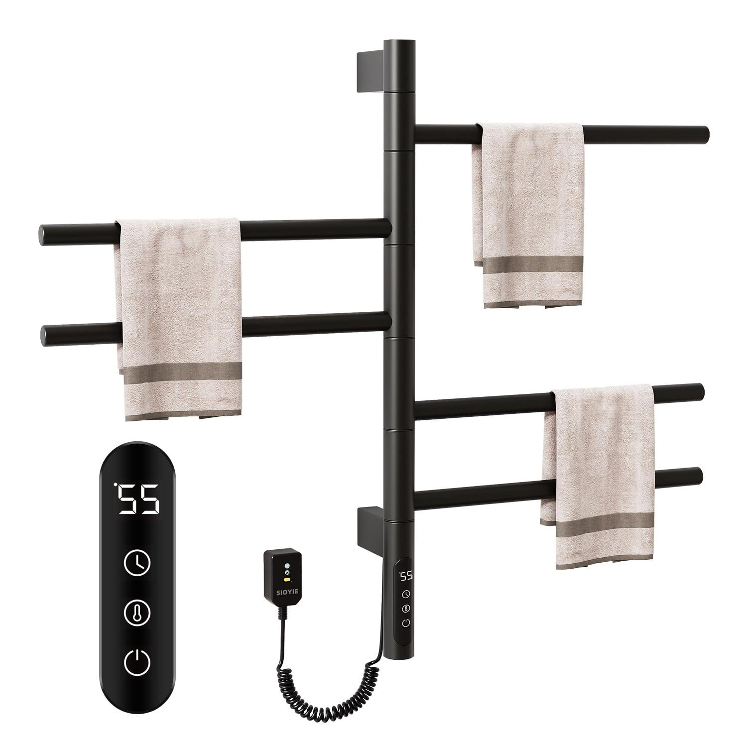 Lisonu Rotating Electric Towel Warmer, Wall Mounted Heated Rack Timer ...