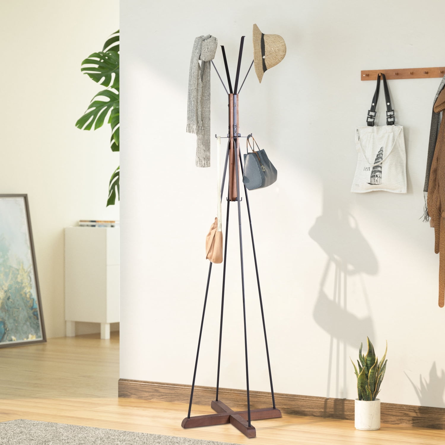 Lisonu Rustic Freestanding Coat Rack, 71-inch Tall Hall Tree with 8 ...