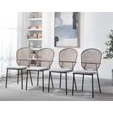 Lisonu Set of 4 Woven Rattan Dining Chairs with Cushioned Seats, Modern ...