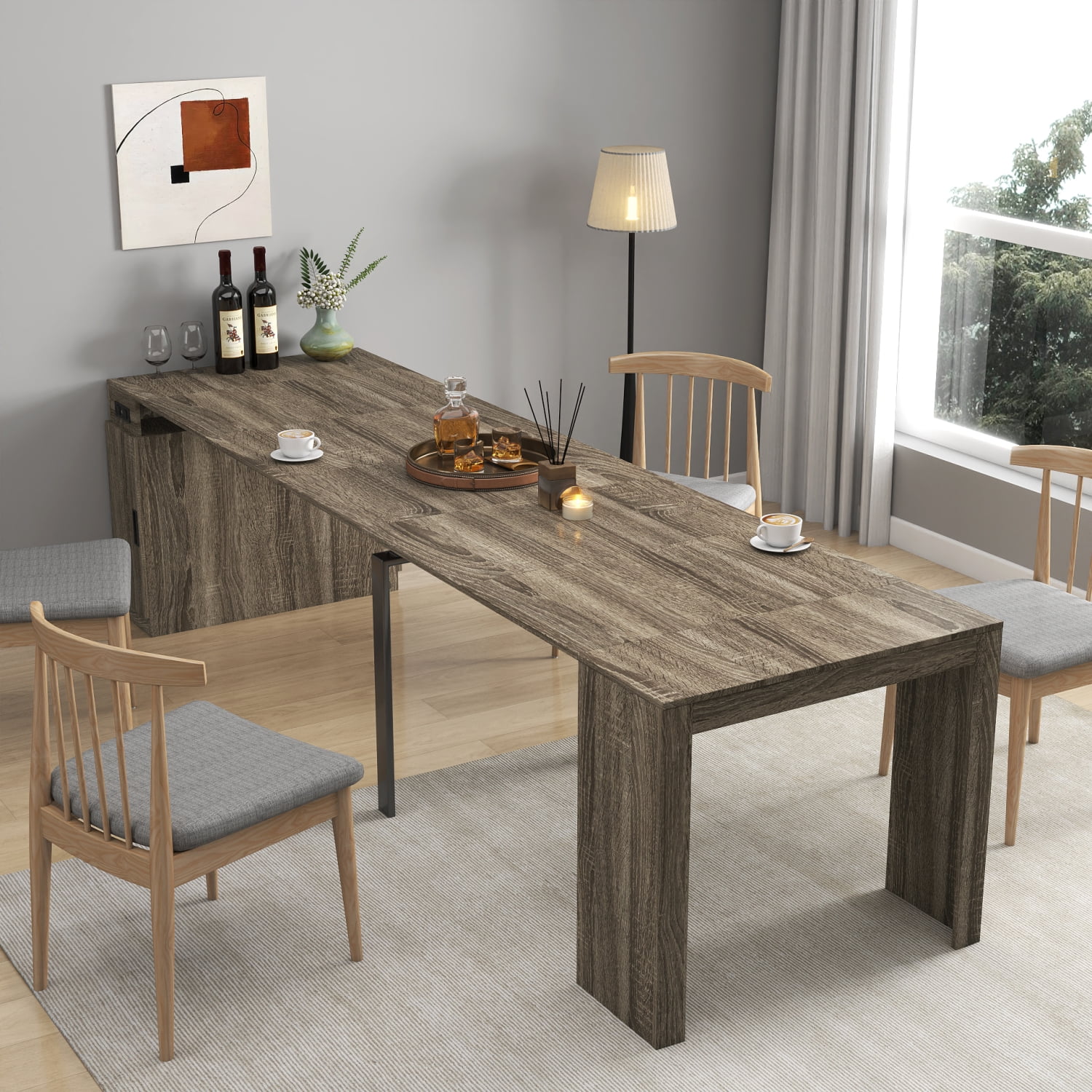 Lisonu Space-Saving Extendable Console to Dining Table with Leaf ...