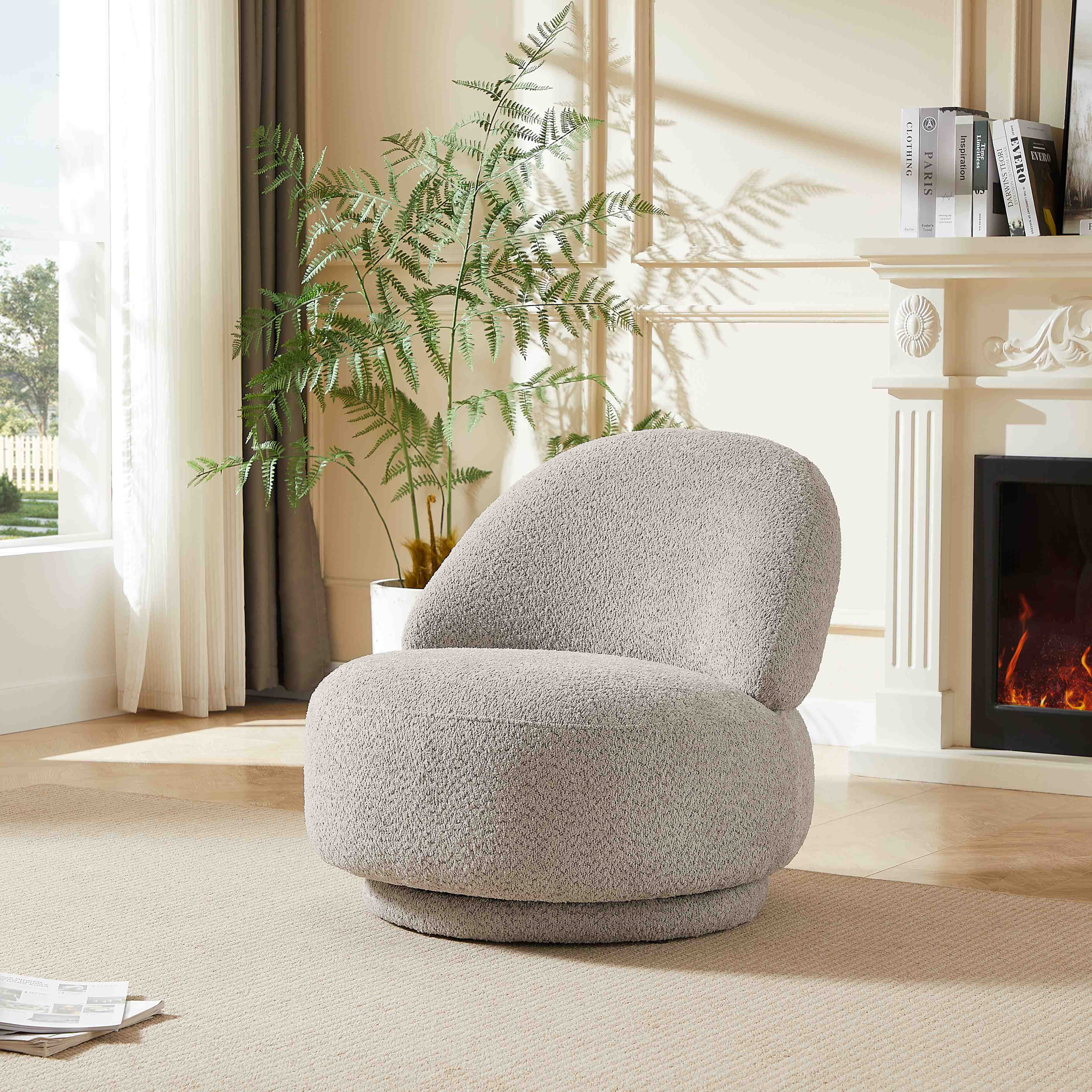 Lisonu Swivel Accent Chair for Living Room, Light Gray Fabric with 360 ...