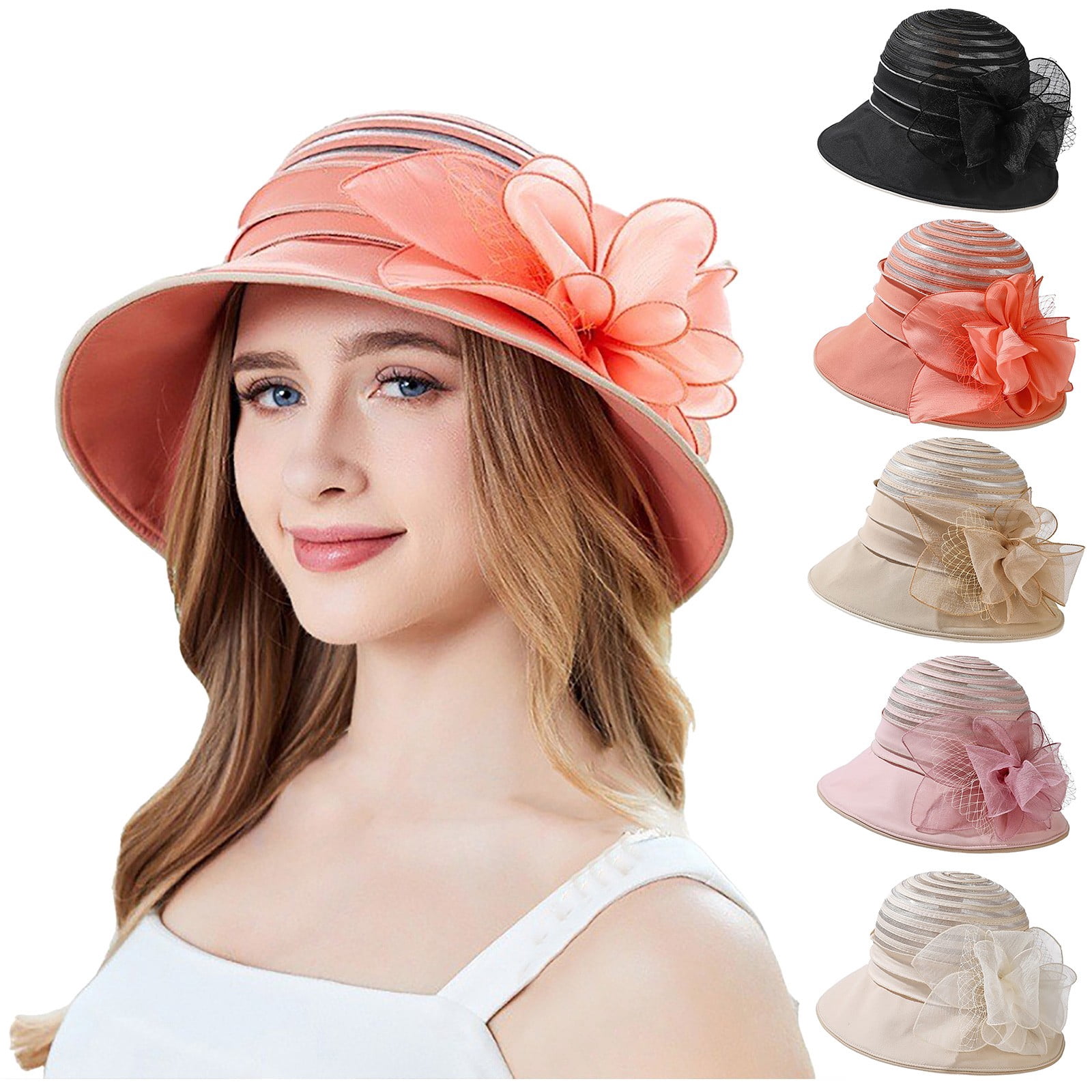 Lispipm Women's Organzas Sun Hat Short Brim Flower Party Caps Outdoor ...
