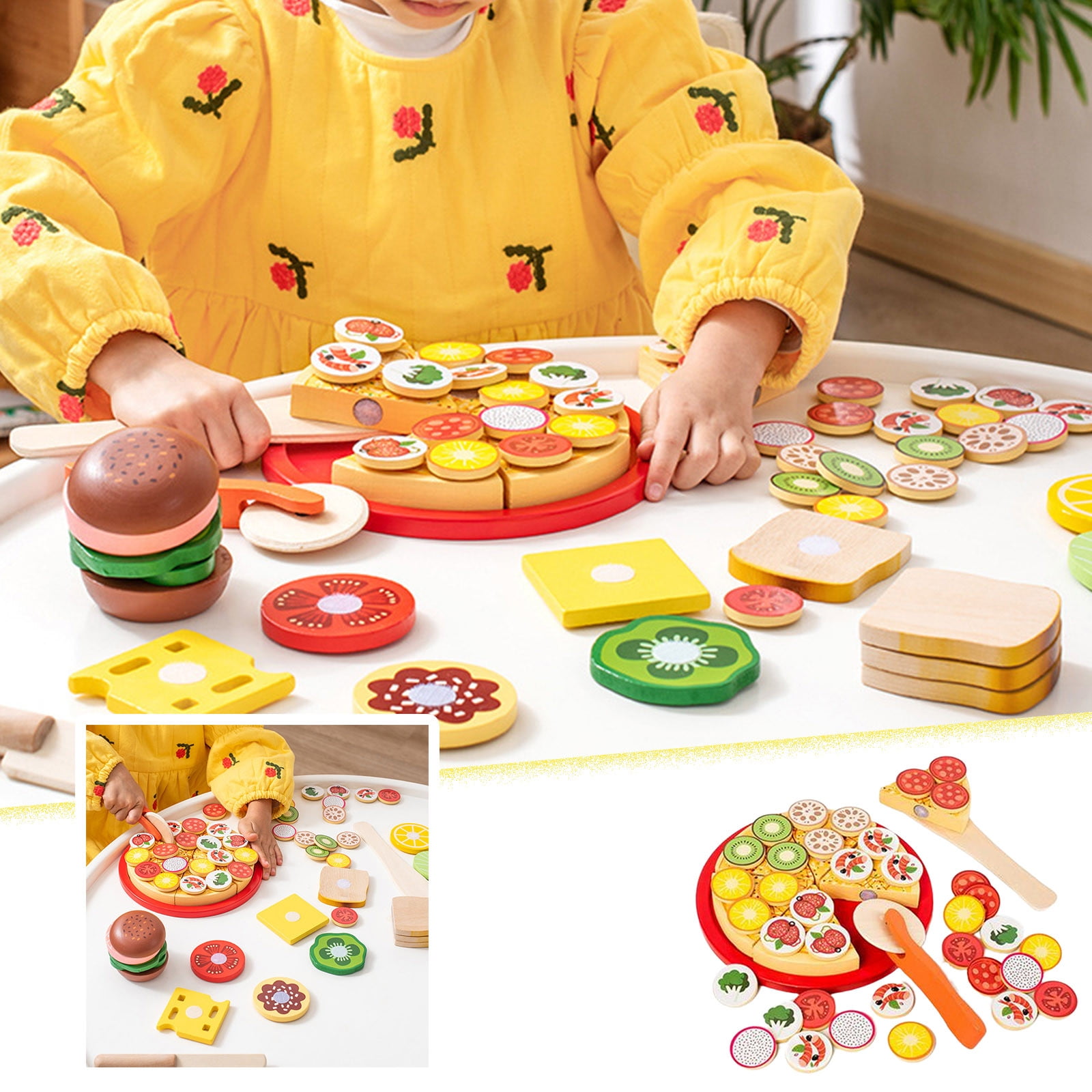 Lispipm Wooden Pizza Toys for Kids Cutting Toy Play Kitchen Accessories ...