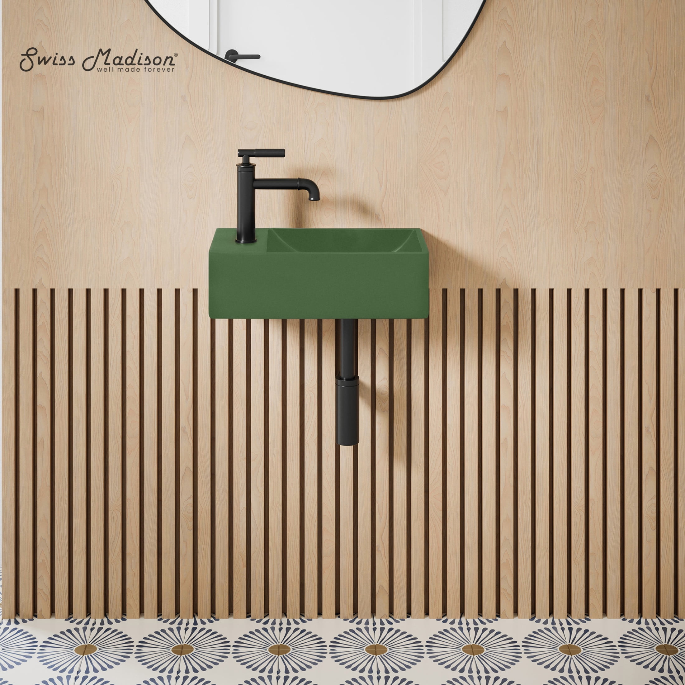 Lisse 16" Concrete Rectangle Wall-Mounted Sink with Left Side Faucet ...