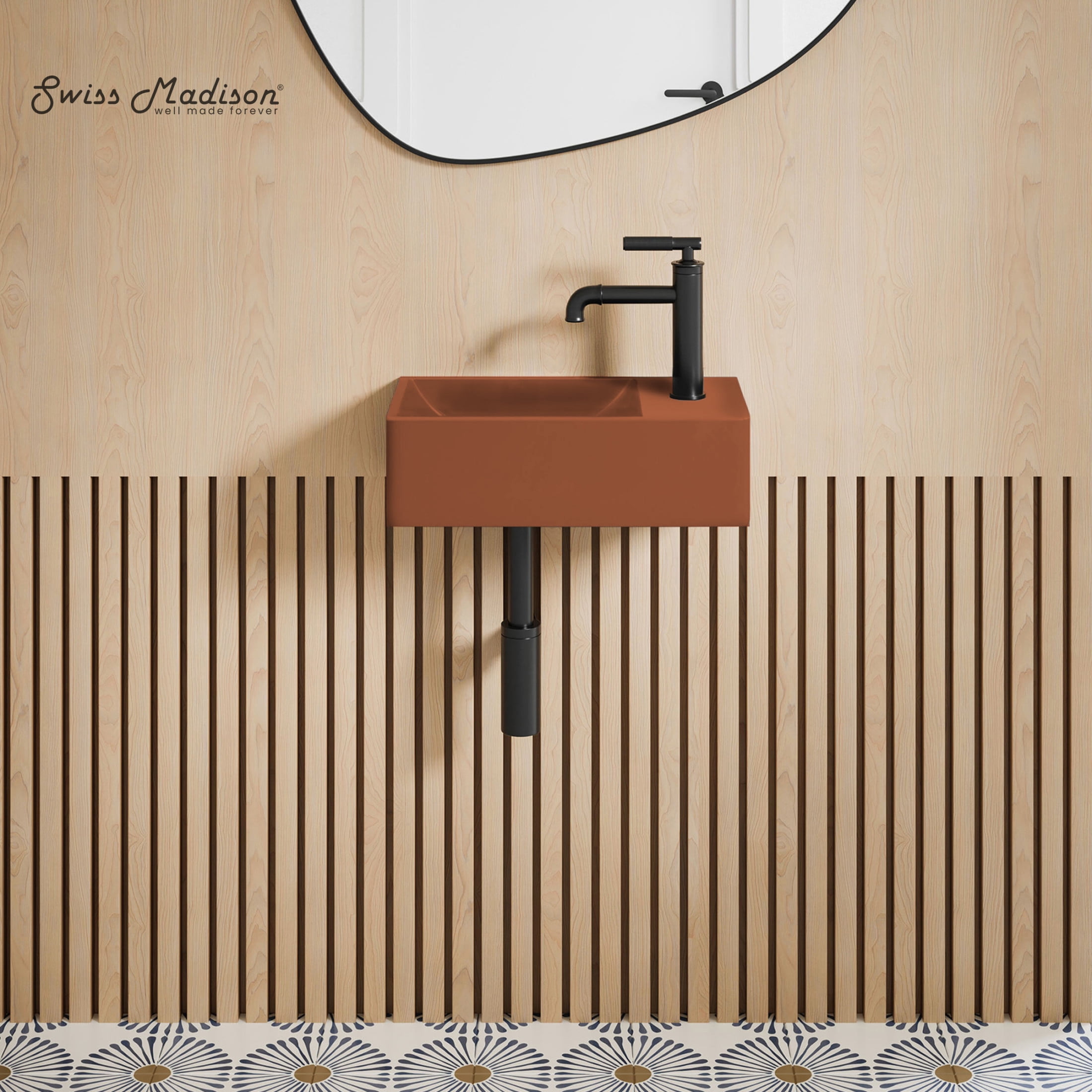 Lisse 16" Concrete Rectangle Wall-Mounted Sink with Right Side Faucet ...
