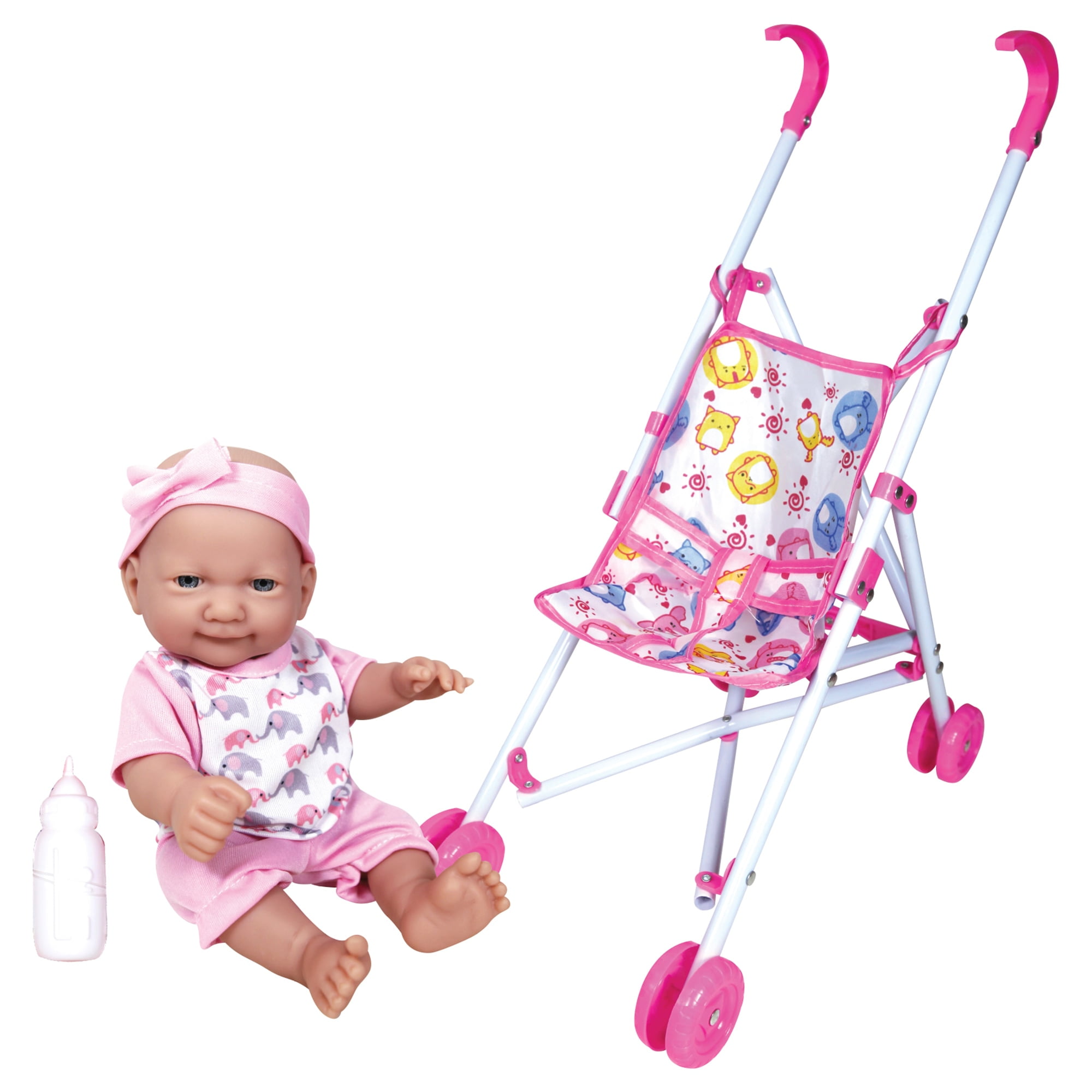 Lissi: 10" Baby Doll & Umbrella Stroller Set - Pink, White, Animal ...