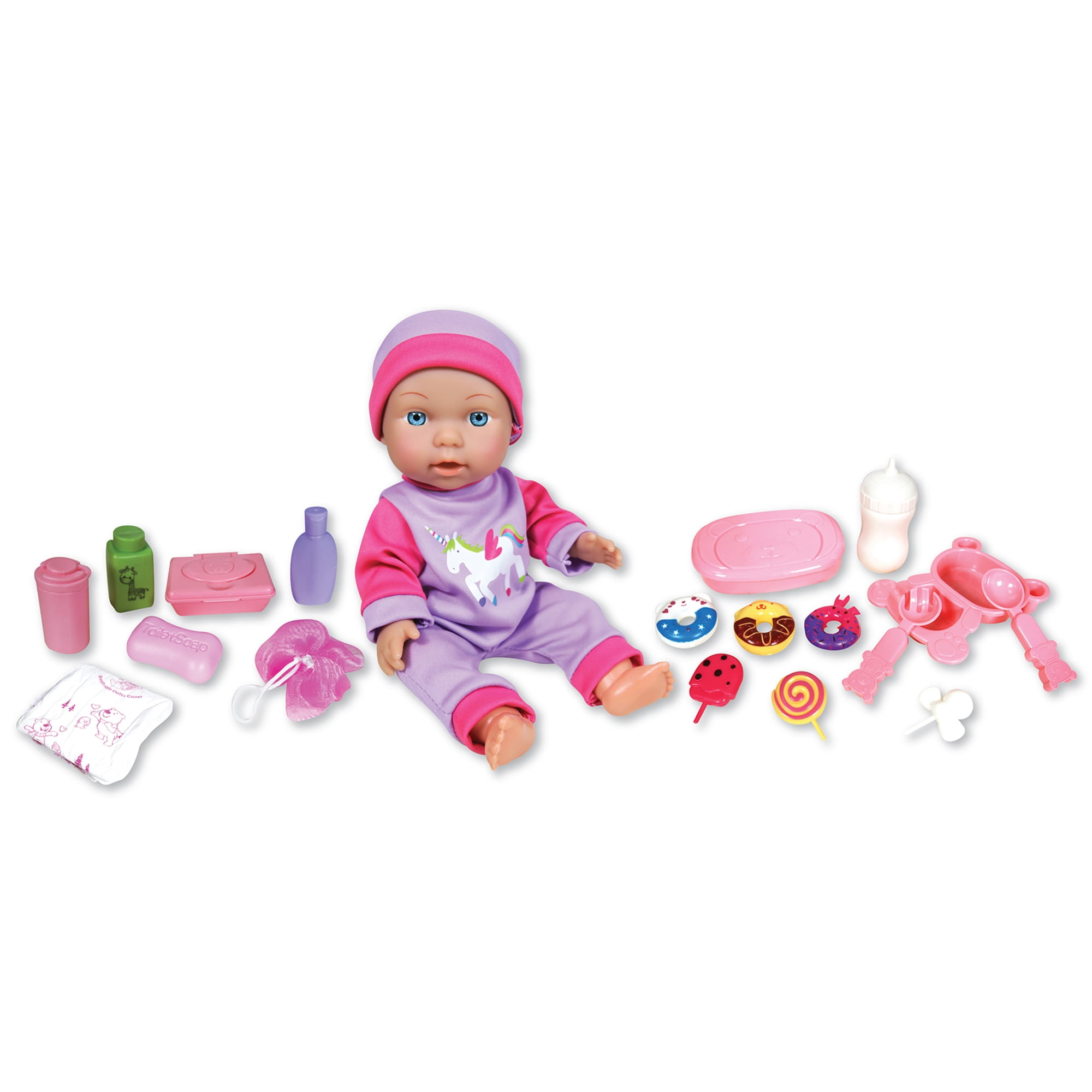 Lissi 12 Baby Doll Playset Pink Purple Unicorn 17pc Nurturing Toy Set ...