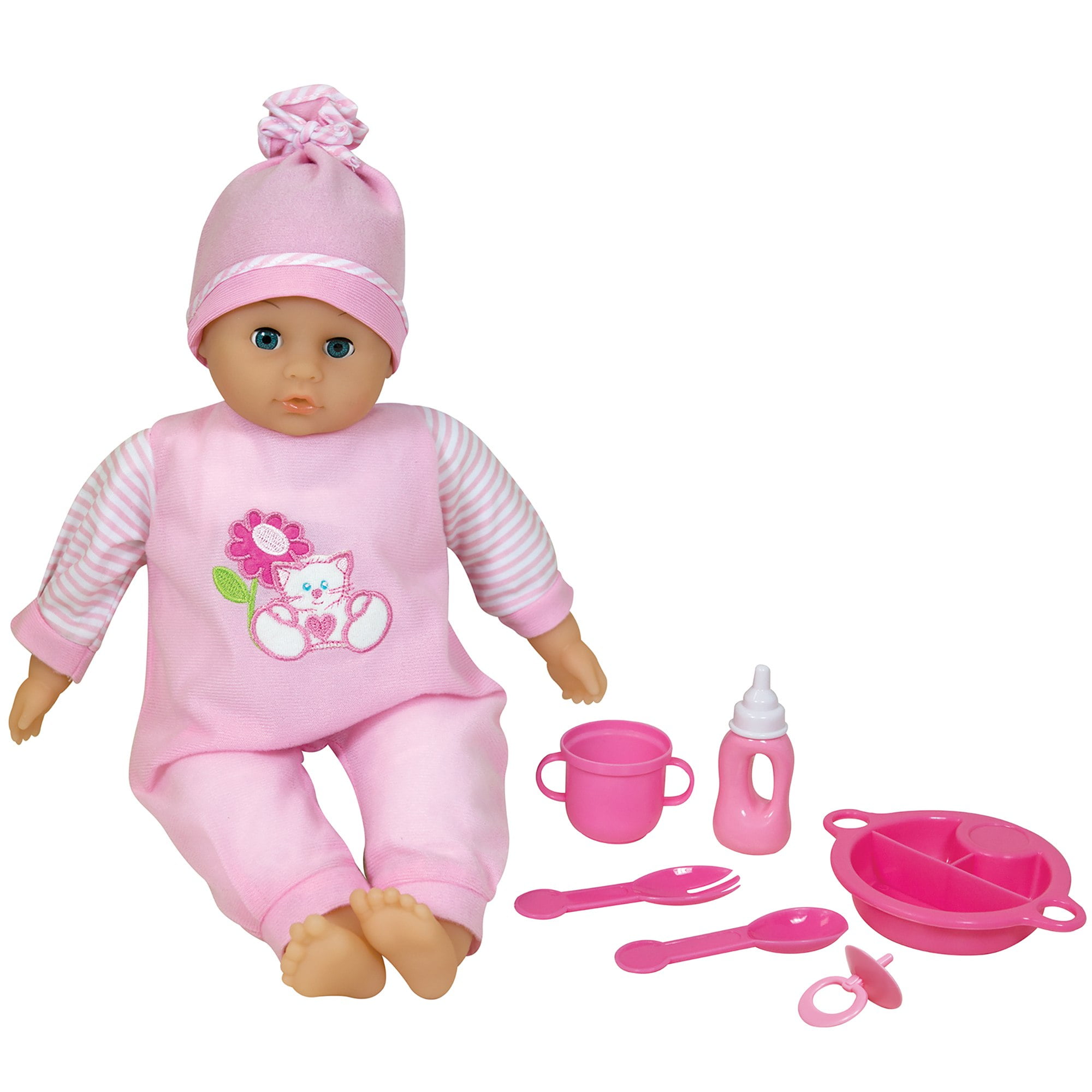Lissi: 16" Talking Baby Doll - Soft Pink & Cat Onesie, Matching Hat, 30 ...