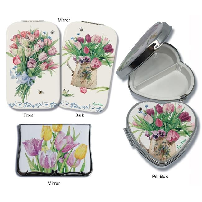 Lissom Design W61074 3 Tulips Compact Mirror & Pill Box Set - Walmart.com