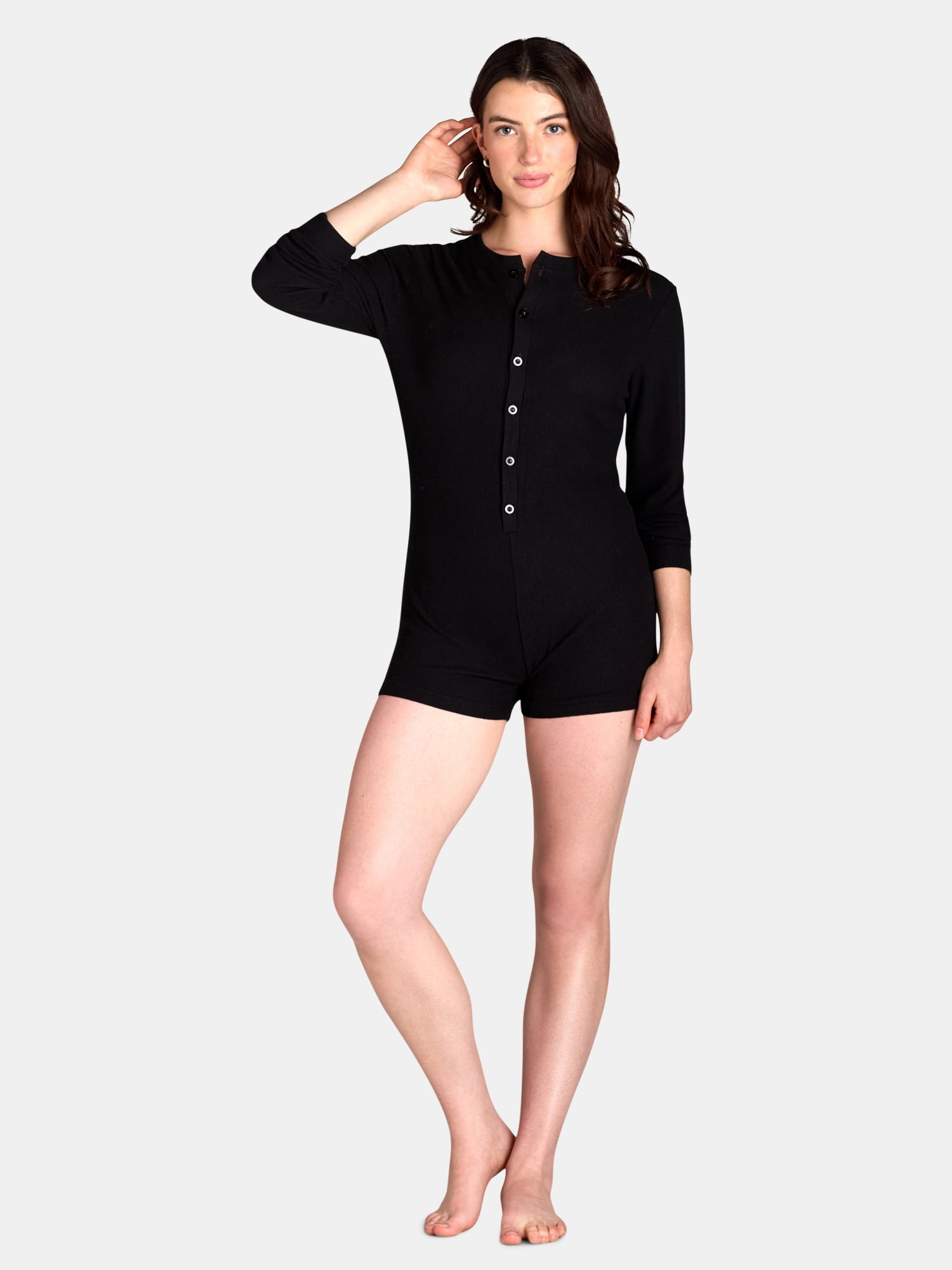 Lissome Brushed Ribbed One-Piece Sleeper - women's Pajamas - Walmart.com