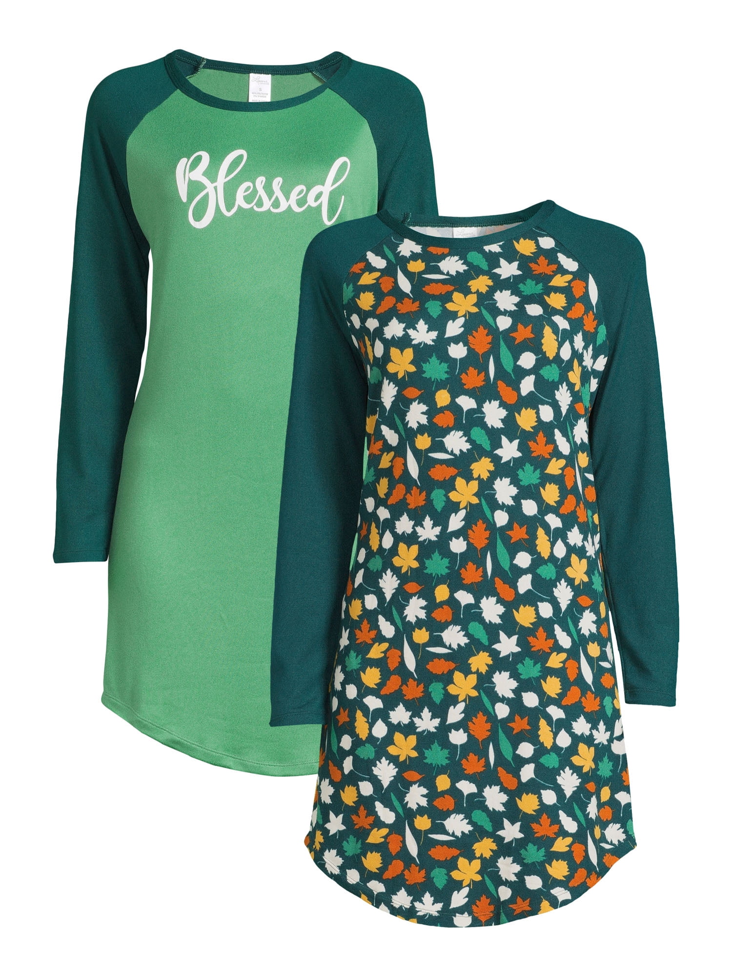 Lissome Women’s Long Sleeve Hacci Sleep Shirt, 2-pack, Sizes S-4X ...