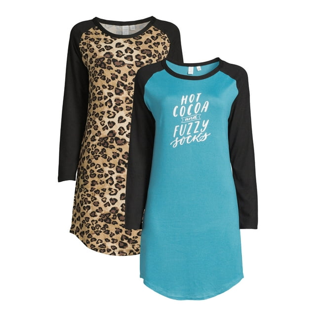 Lissome Women’s Long Sleeve Hacci Sleep Shirt, 2-pack, Sizes S-4X ...