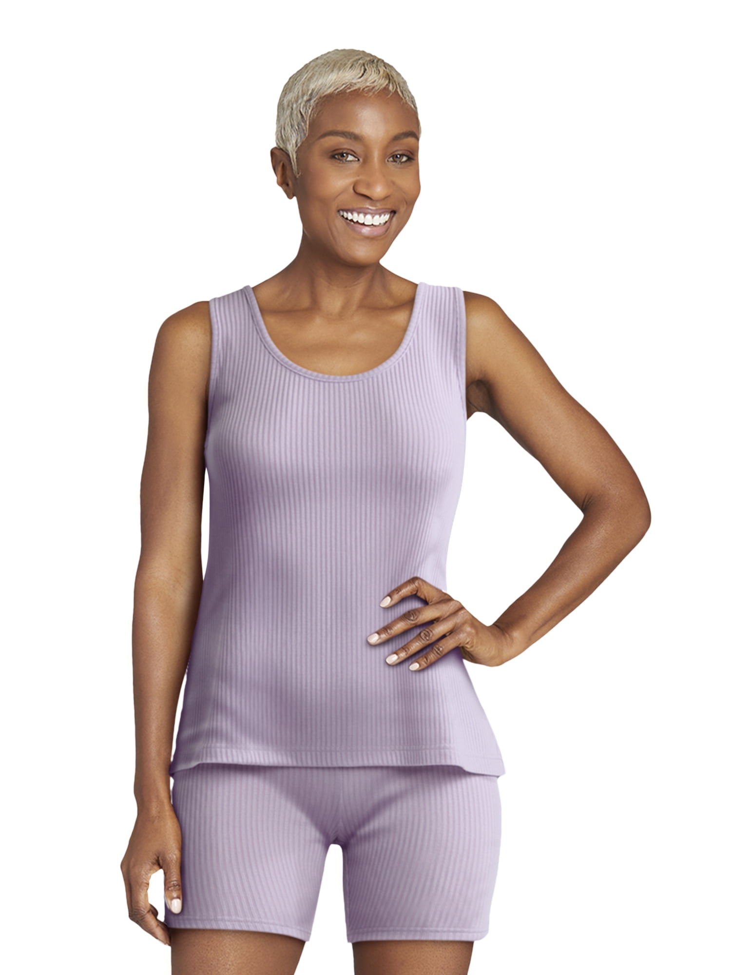 Lissome Women's and Women’s Plus Hacci Knit Ribbed Tank Top and Bike Shorts Lounge Set, 2-Piece ...