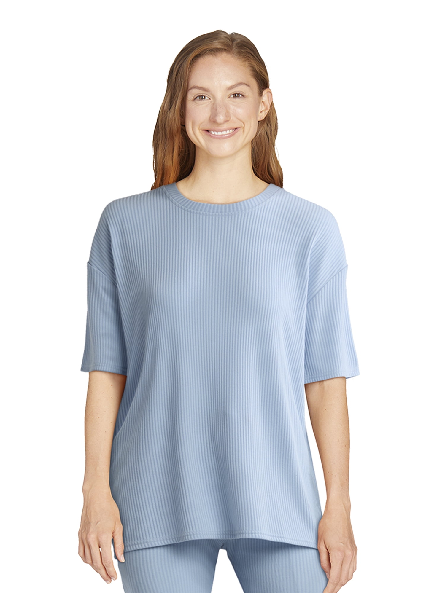 Lissome Women's and Women’s Plus Oversized Knit Tee and Bike Shorts Lounge Set, 2-Piece, Sizes S ...