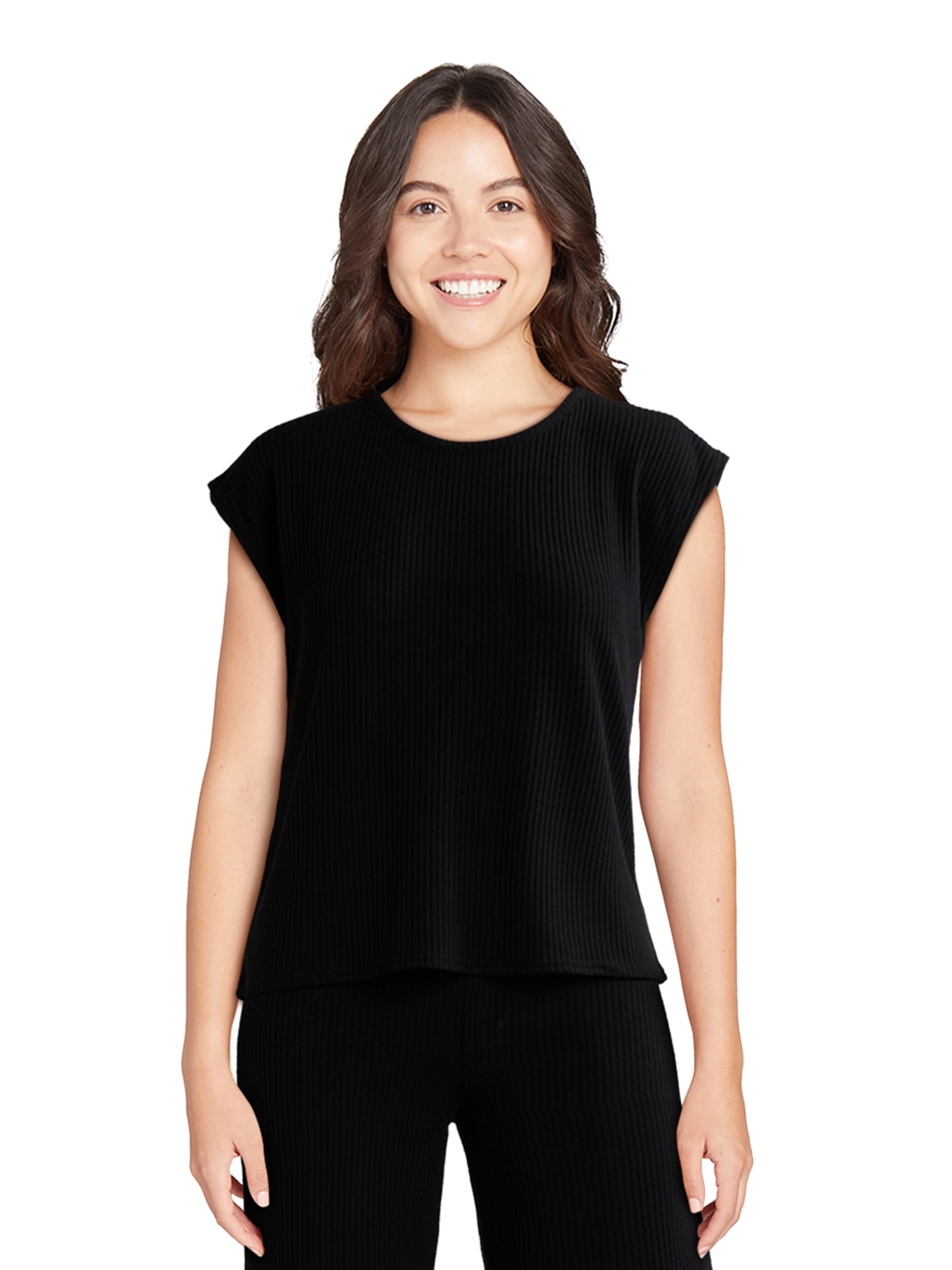 Lissome Women's and Women’s Plus Ribbed Top and Pants Lounge Set, 2 ...